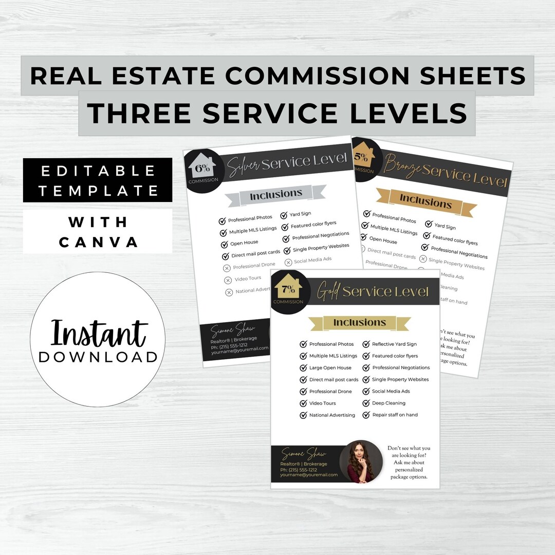 Real Estate Commission Sheets, INSTANT DOWNLOAD, Listing Presentation ...