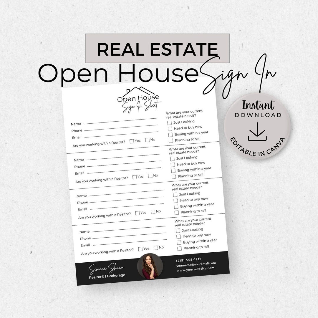 Open House Sign in Sheet, INSTANT DOWNLOAD, Editable Canva Template ...