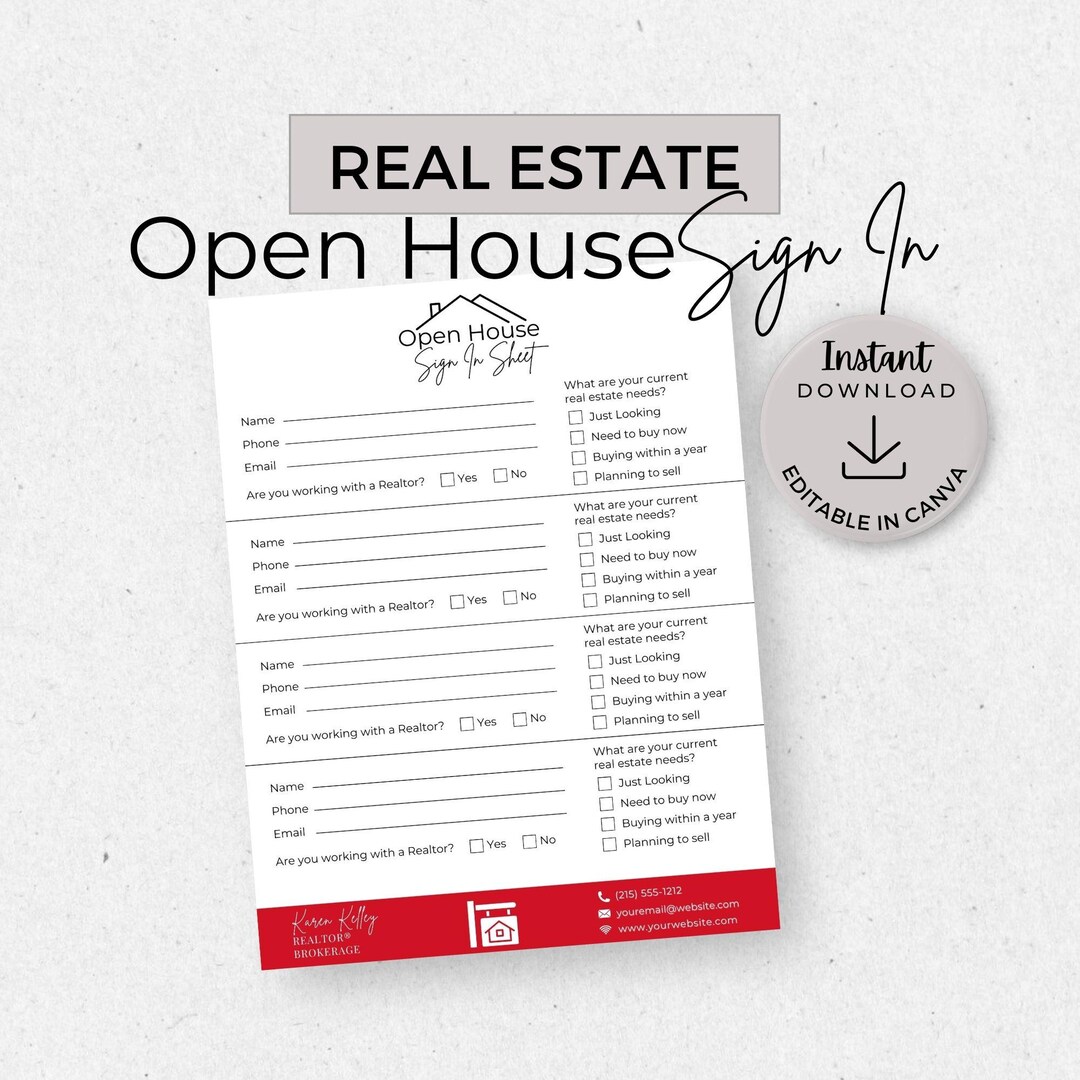Open House Sign in Sheet, INSTANT DOWNLOAD, Editable Canva Template ...