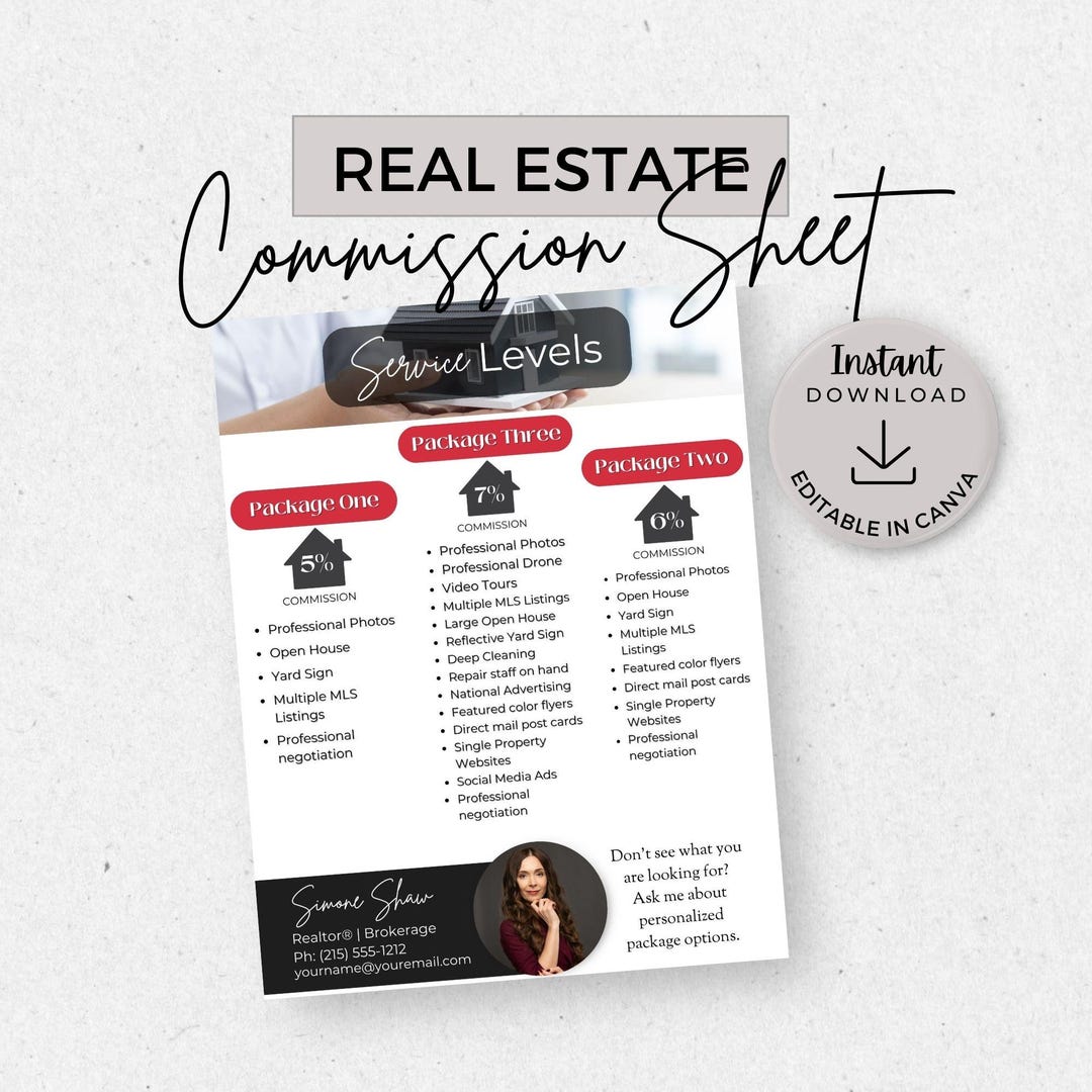 Real Estate Commission Sheet, INSTANT DOWNLOAD, Listing Presentation ...