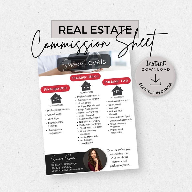 Real Estate Commission Sheet, INSTANT DOWNLOAD, Listing Presentation ...