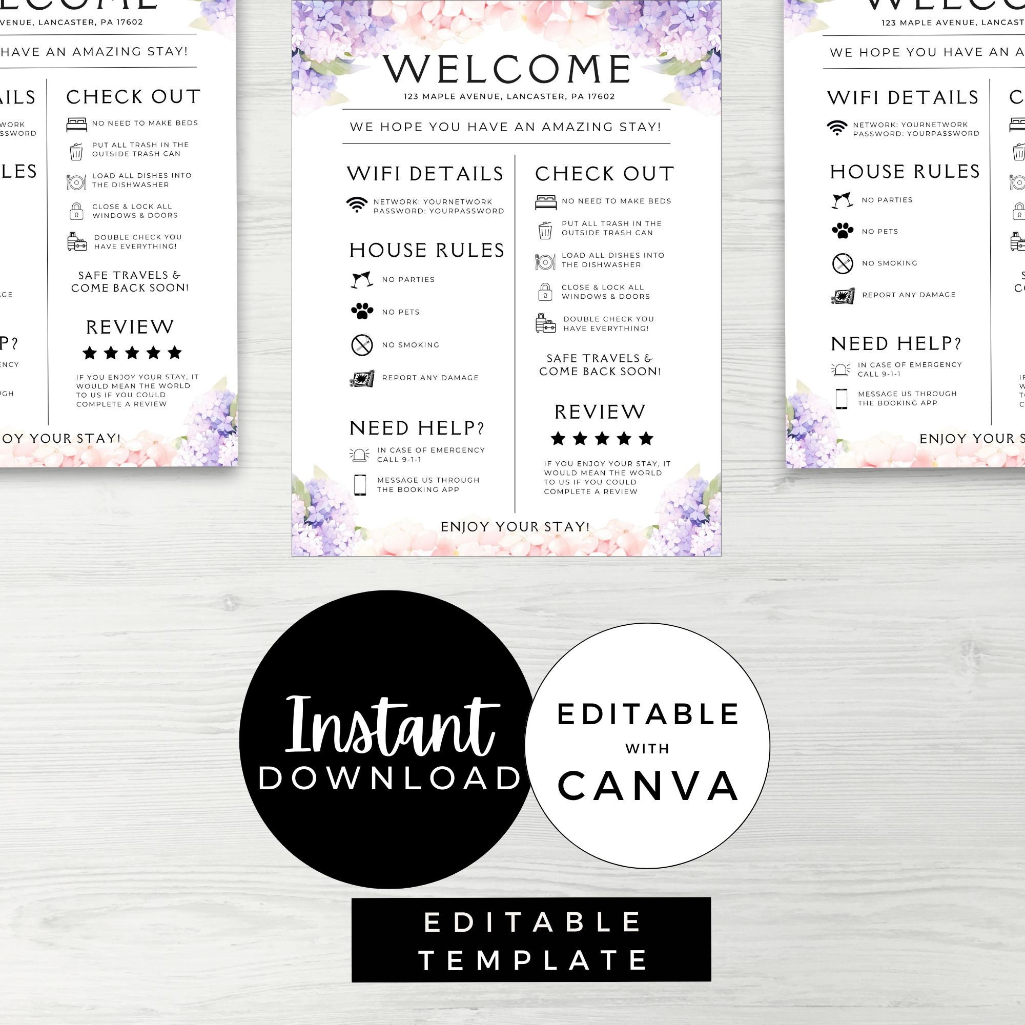 Airbnb Host Welcome Sign, INSTANT DOWNLOAD, Editable Canva Template ...