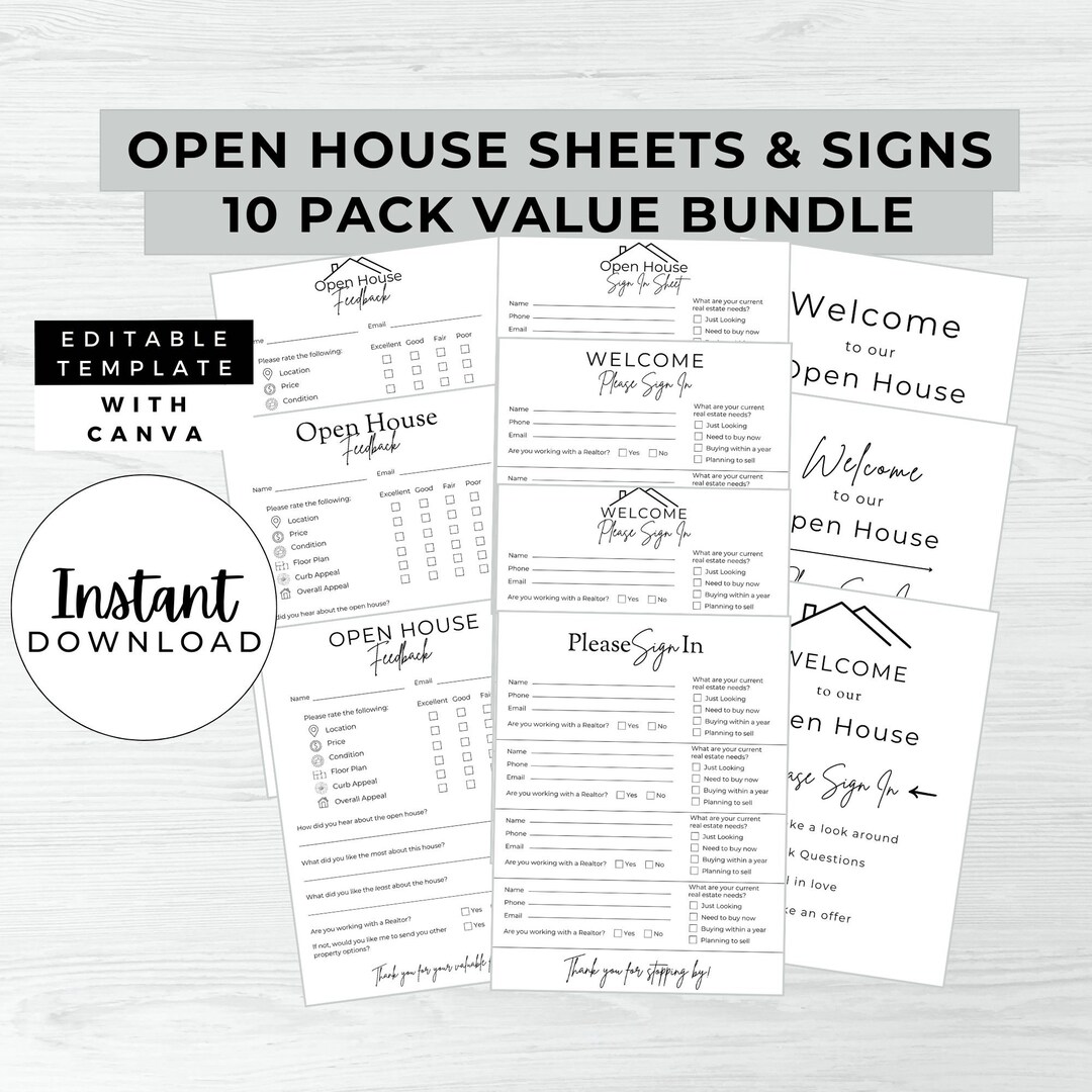 Open House Forms Bundle, INSTANT DOWNLOAD, Open House Sign in Sheets ...