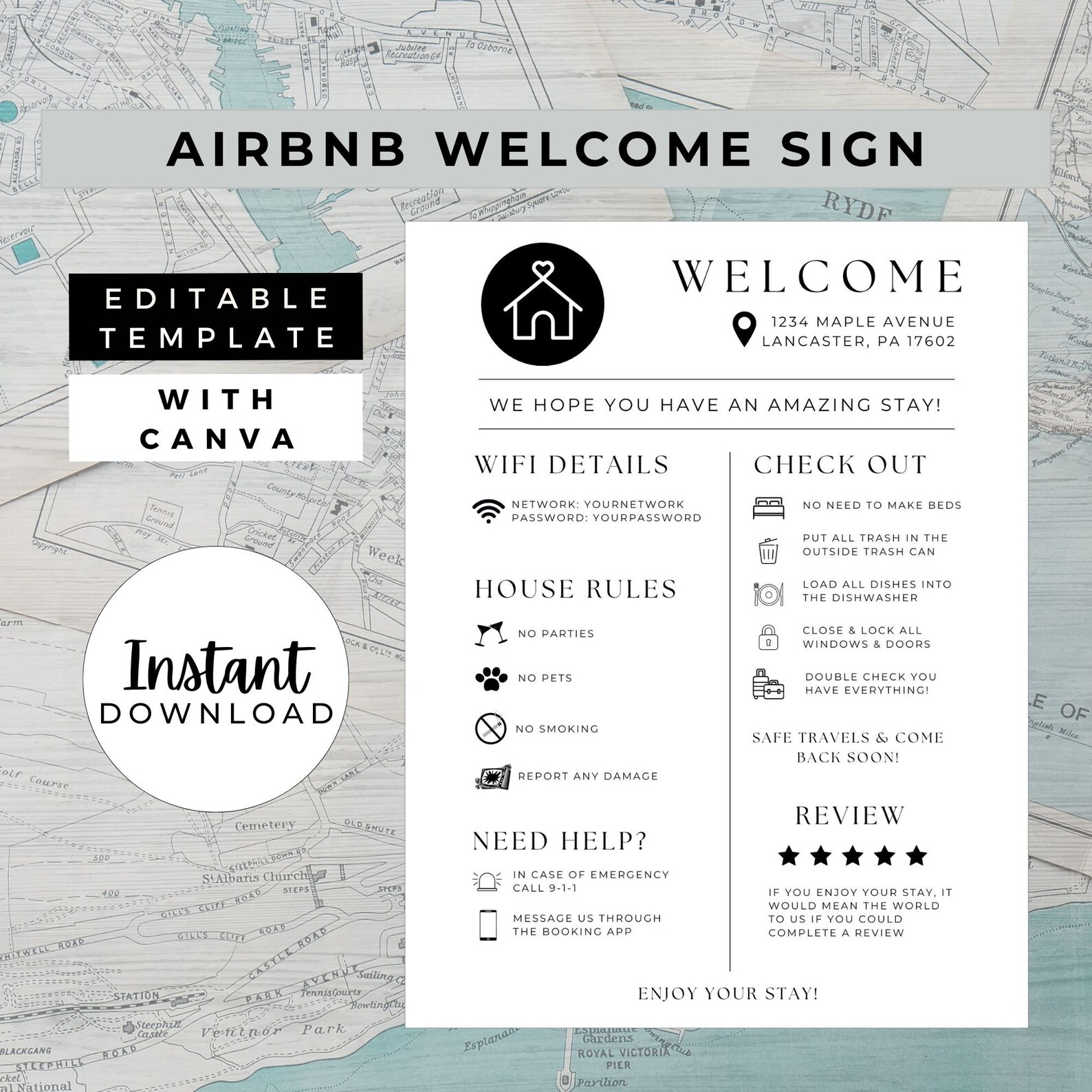 Airbnb Host Welcome Sign, INSTANT DOWNLOAD, Editable Template, Vacation ...