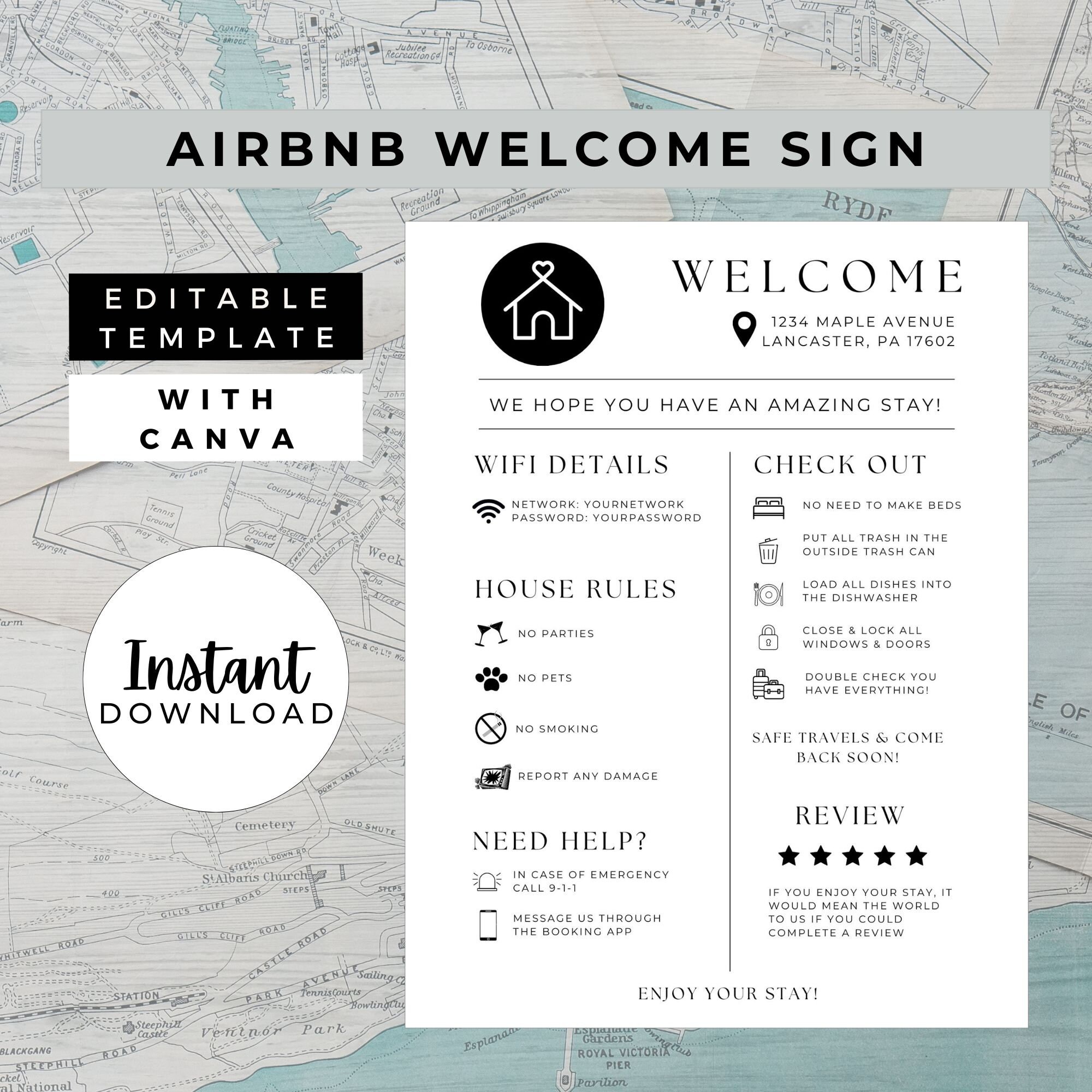 Airbnb Host Welcome Sign, INSTANT DOWNLOAD, Editable Template, Vacation ...