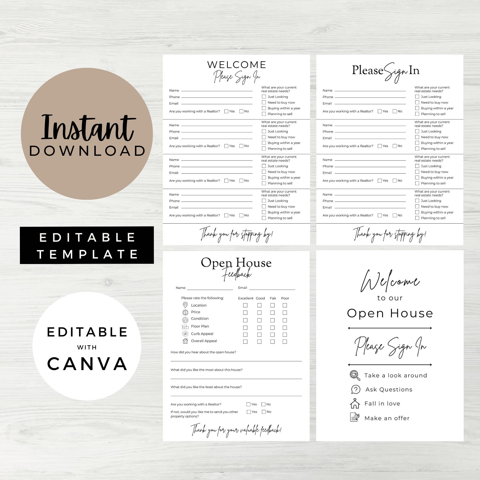 Open House Forms Bundle, INSTANT DOWNLOAD, Sign in Sheets, Feedback ...