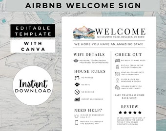 Airbnb Host Welcome Sign, INSTANT DOWNLOAD, Editable Canva Template ...