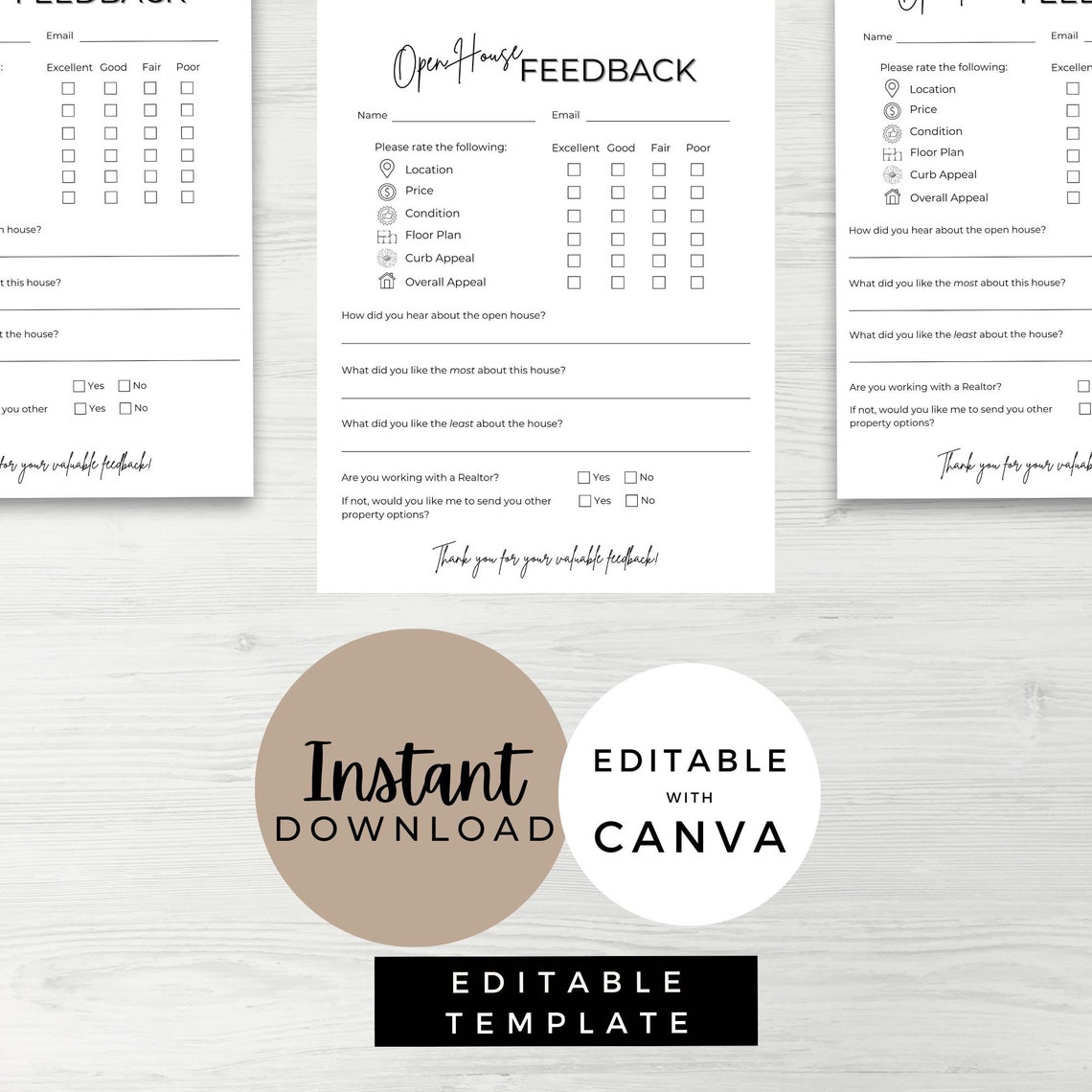 Open House Feedback Form, INSTANT DOWNLOAD, Editable Canva Template ...