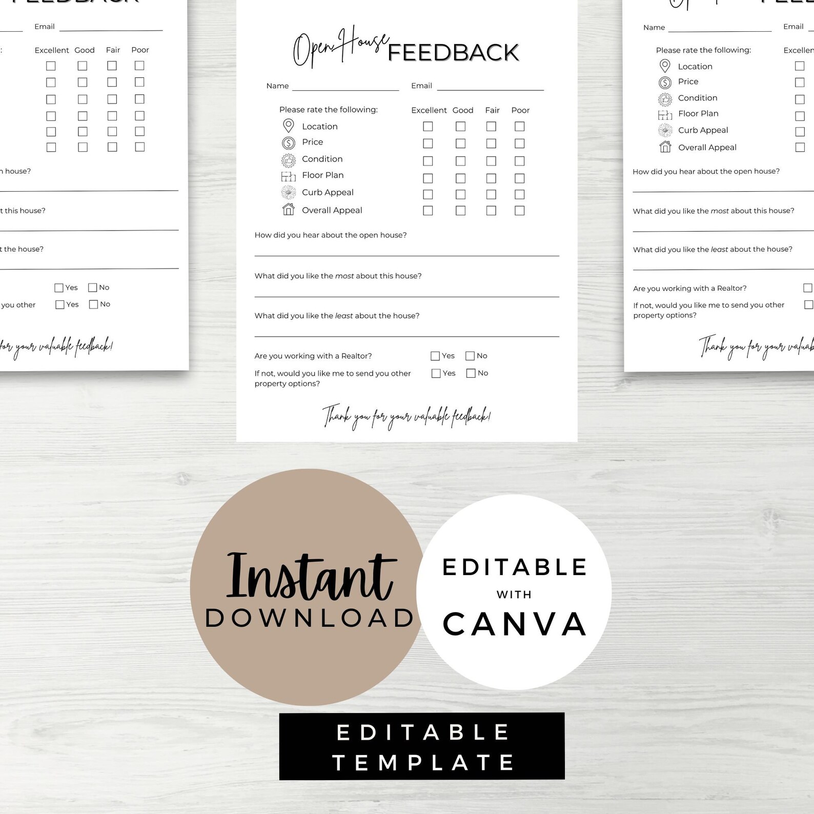 Open House Feedback Form, INSTANT DOWNLOAD, Editable Canva Template ...