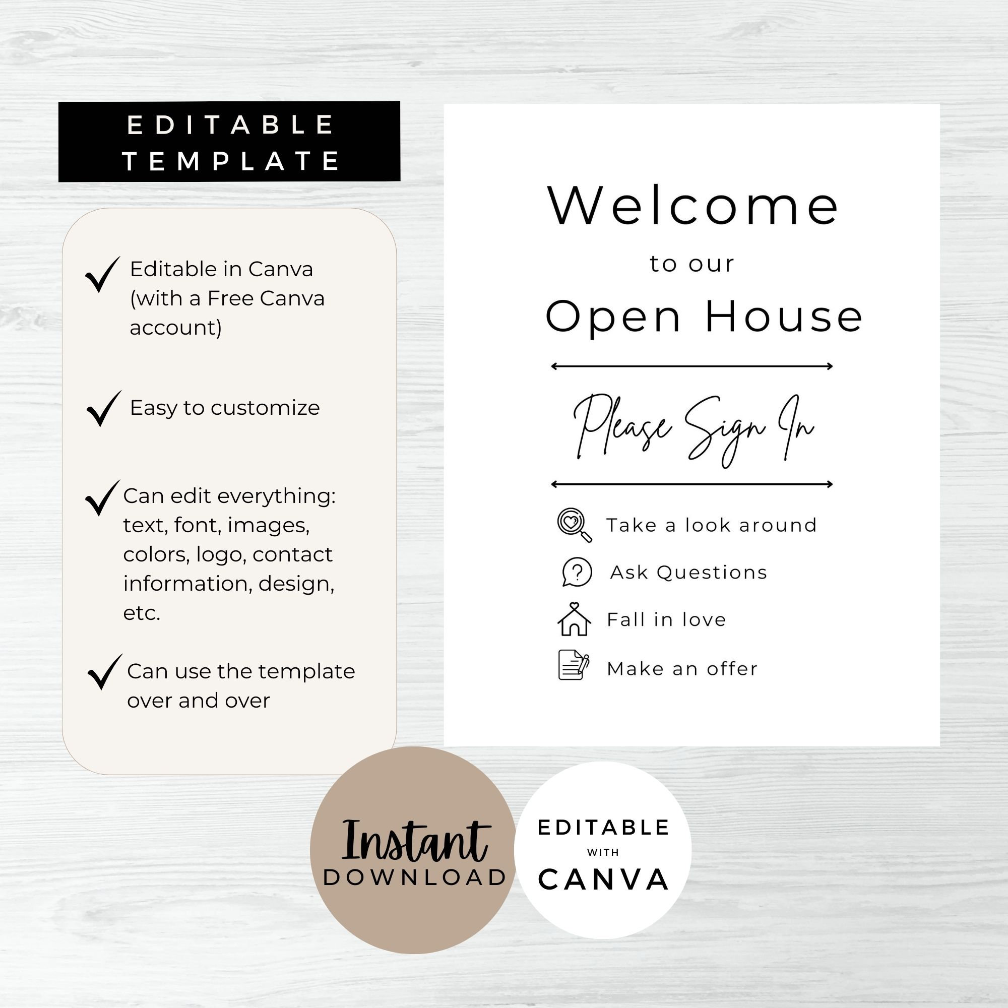 Open House Welcome Sign, INSTANT DOWNLOAD, Editable Canva Template ...