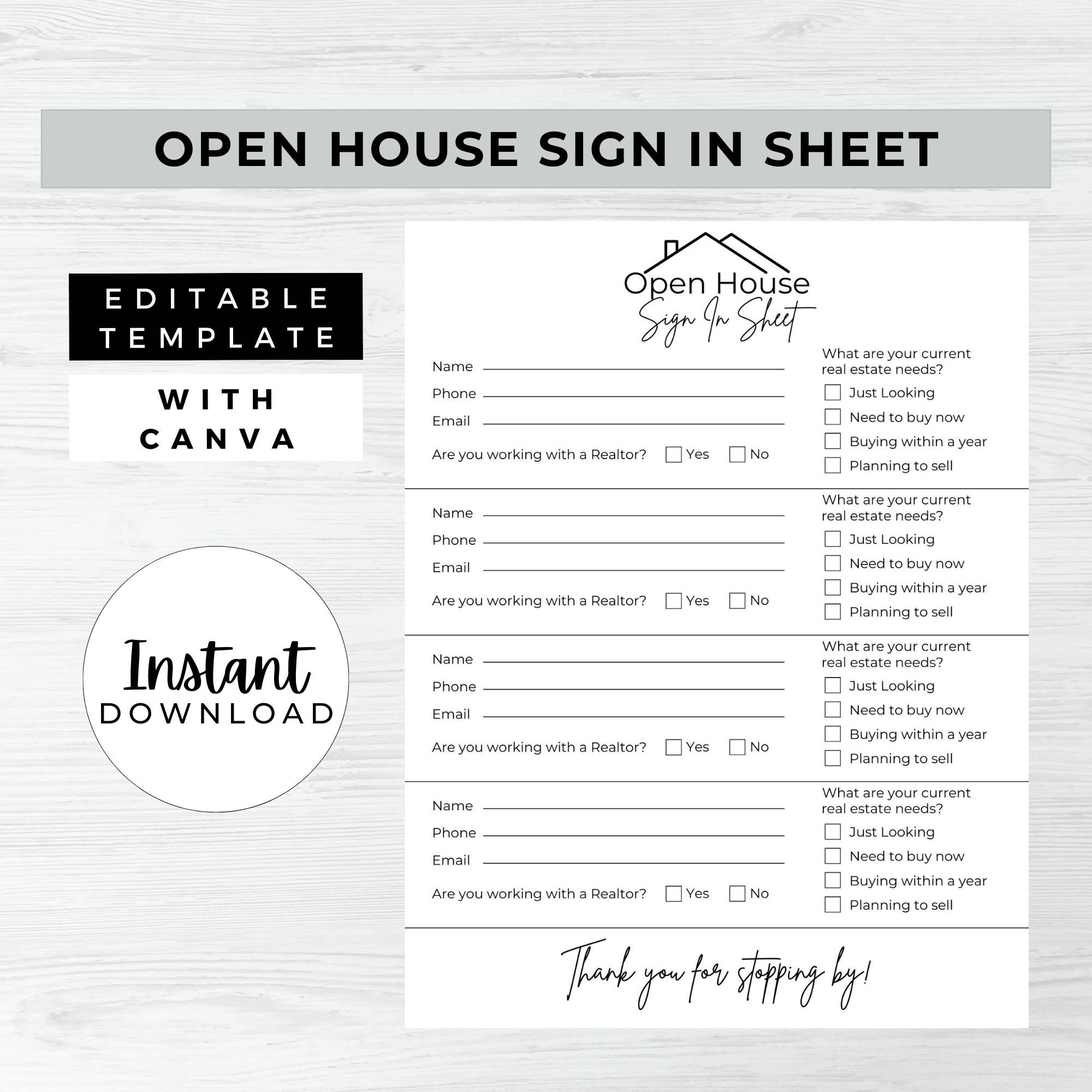 Open House Sign in Sheet, INSTANT DOWNLOAD, Editable Canva Template ...