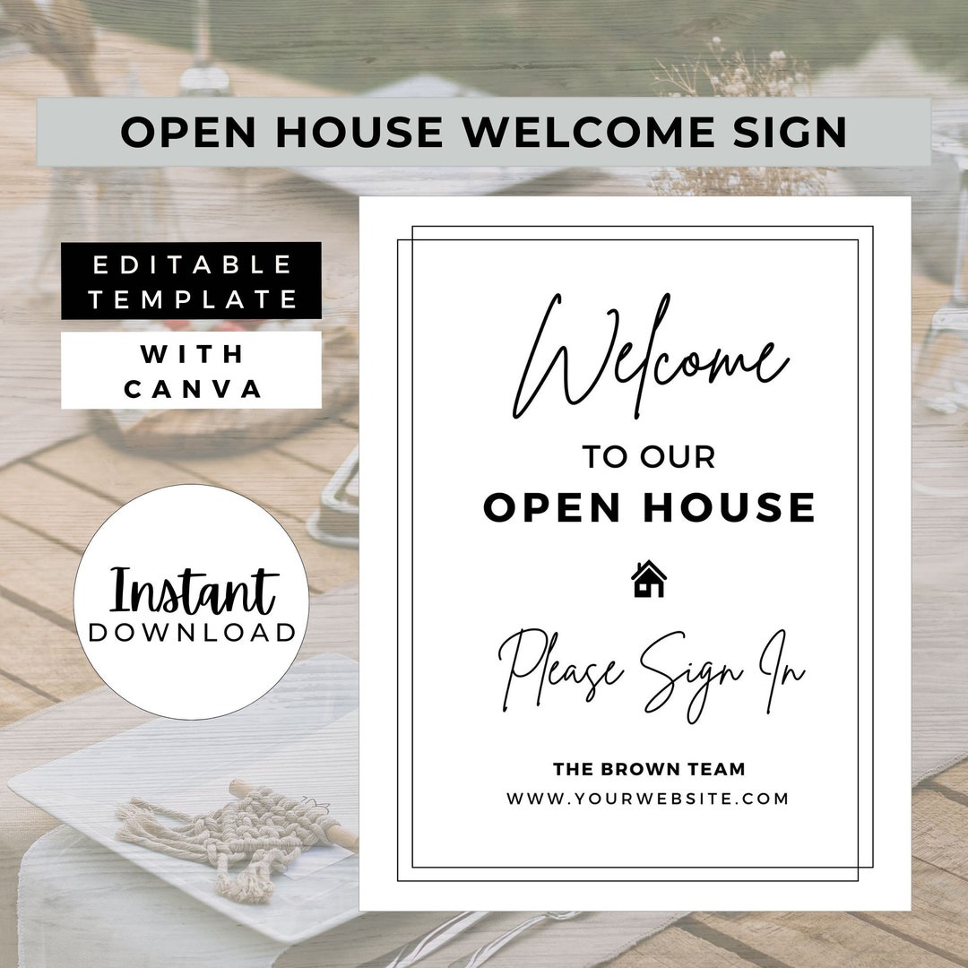 Open House Welcome Sign, INSTANT DOWNLOAD, Editable Canva Template ...