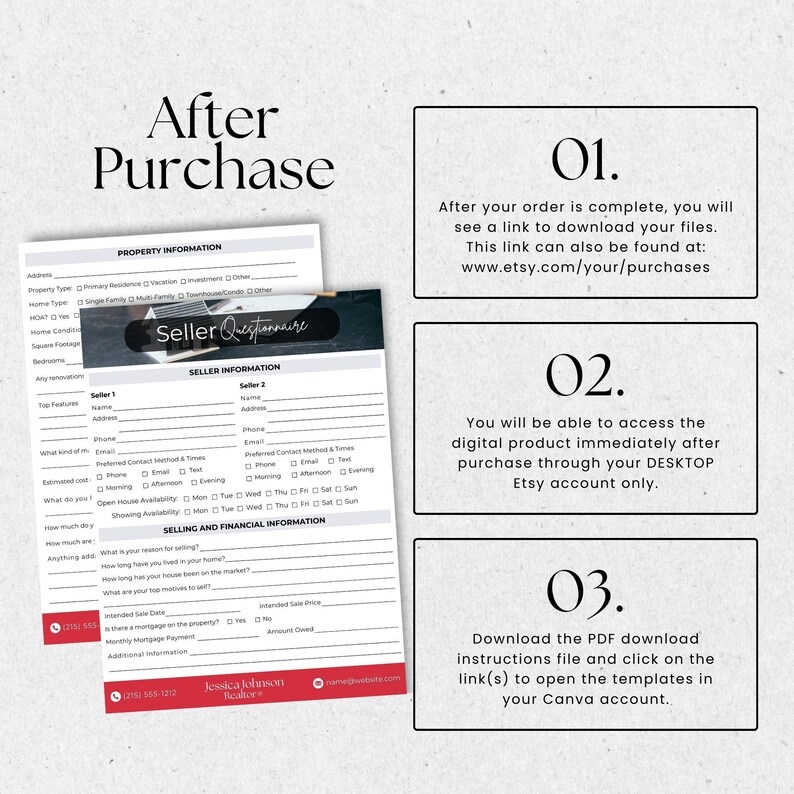 Real Estate Seller Questionnaire, INSTANT DOWNLOAD, Editable Canva ...