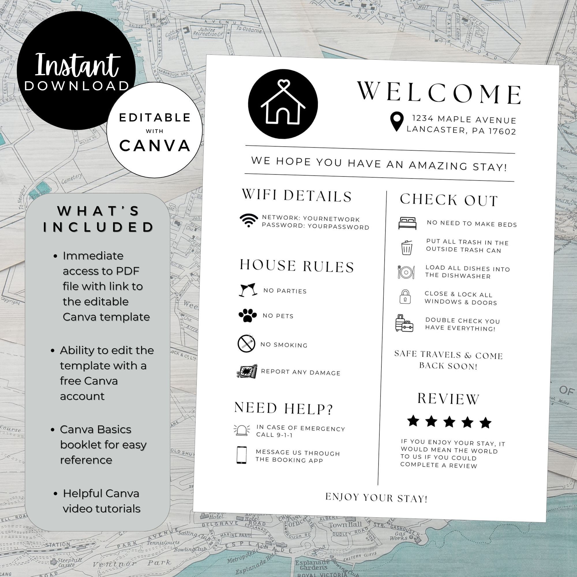 Airbnb Host Welcome Sign, INSTANT DOWNLOAD, Editable Template, Vacation ...