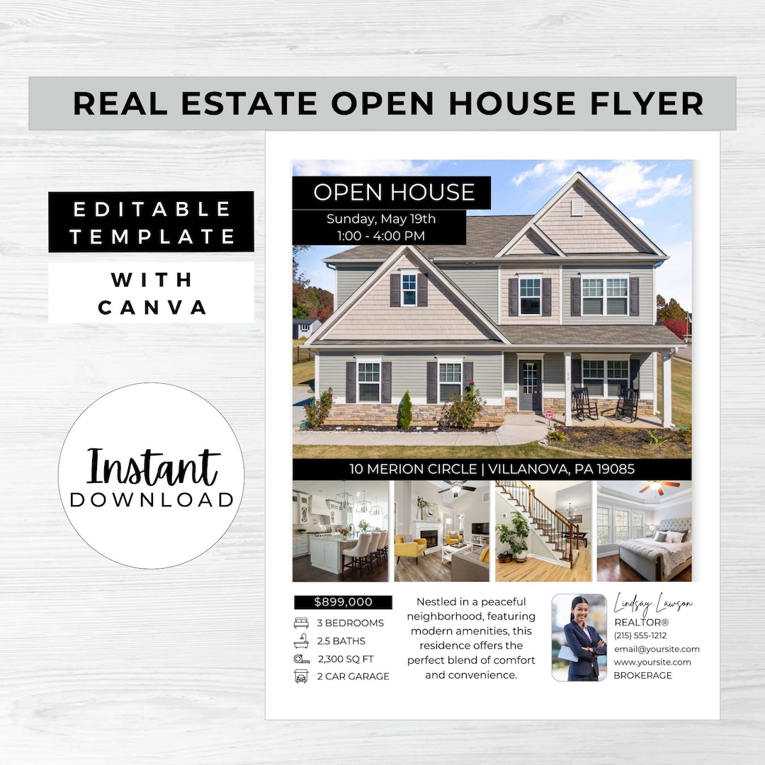 Open House Flyer Template, INSTANT DOWNLOAD, Realtor Marketing, Real ...