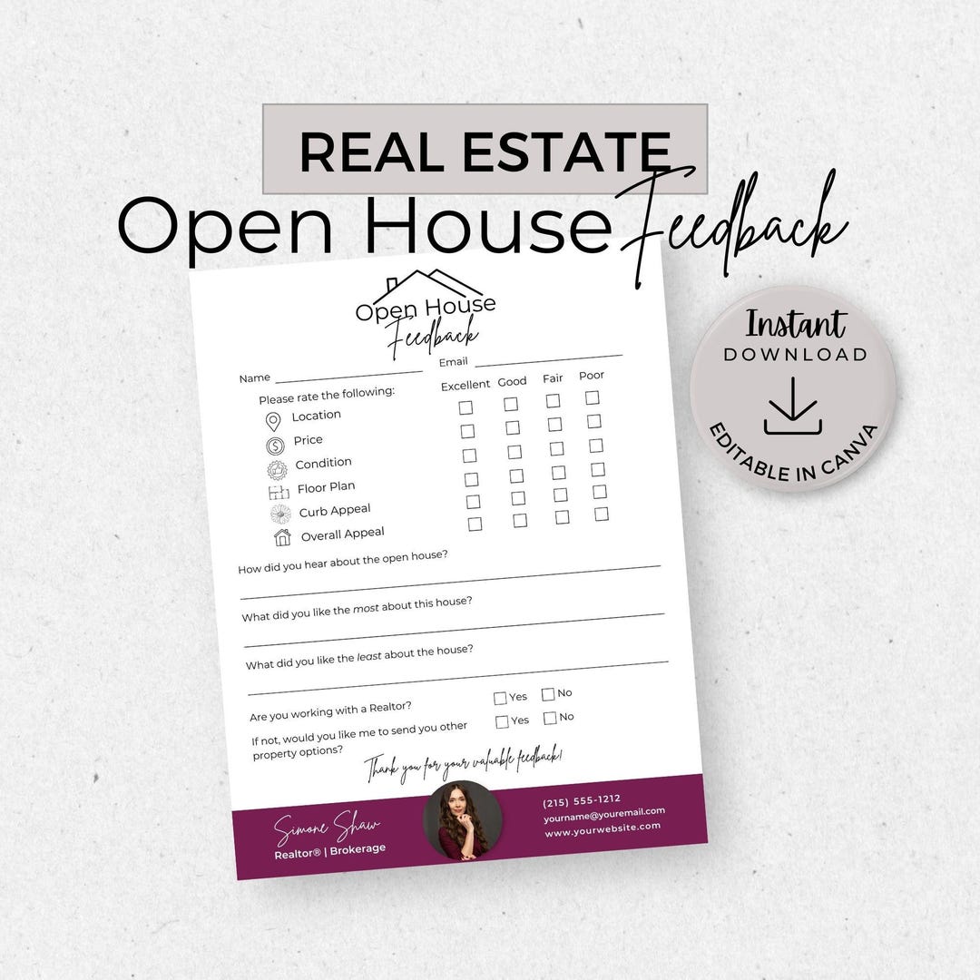 Open House Feedback Form, INSTANT DOWNLOAD, Editable Canva Template ...