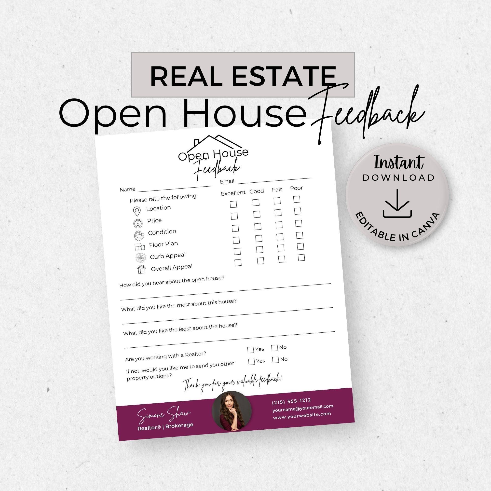 Open House Feedback Form, INSTANT DOWNLOAD, Editable Canva Template ...
