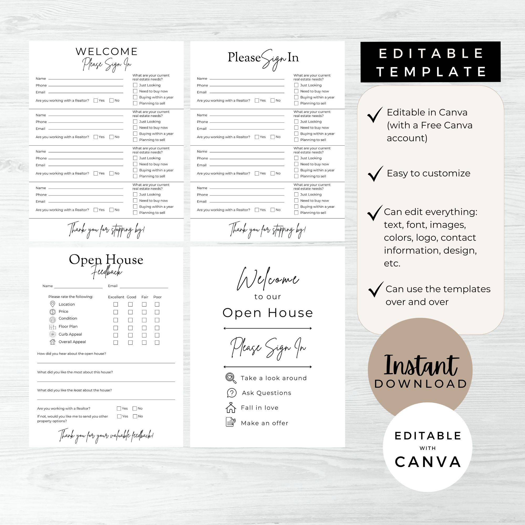 Open House Forms Bundle, INSTANT DOWNLOAD, Sign in Sheets, Feedback ...