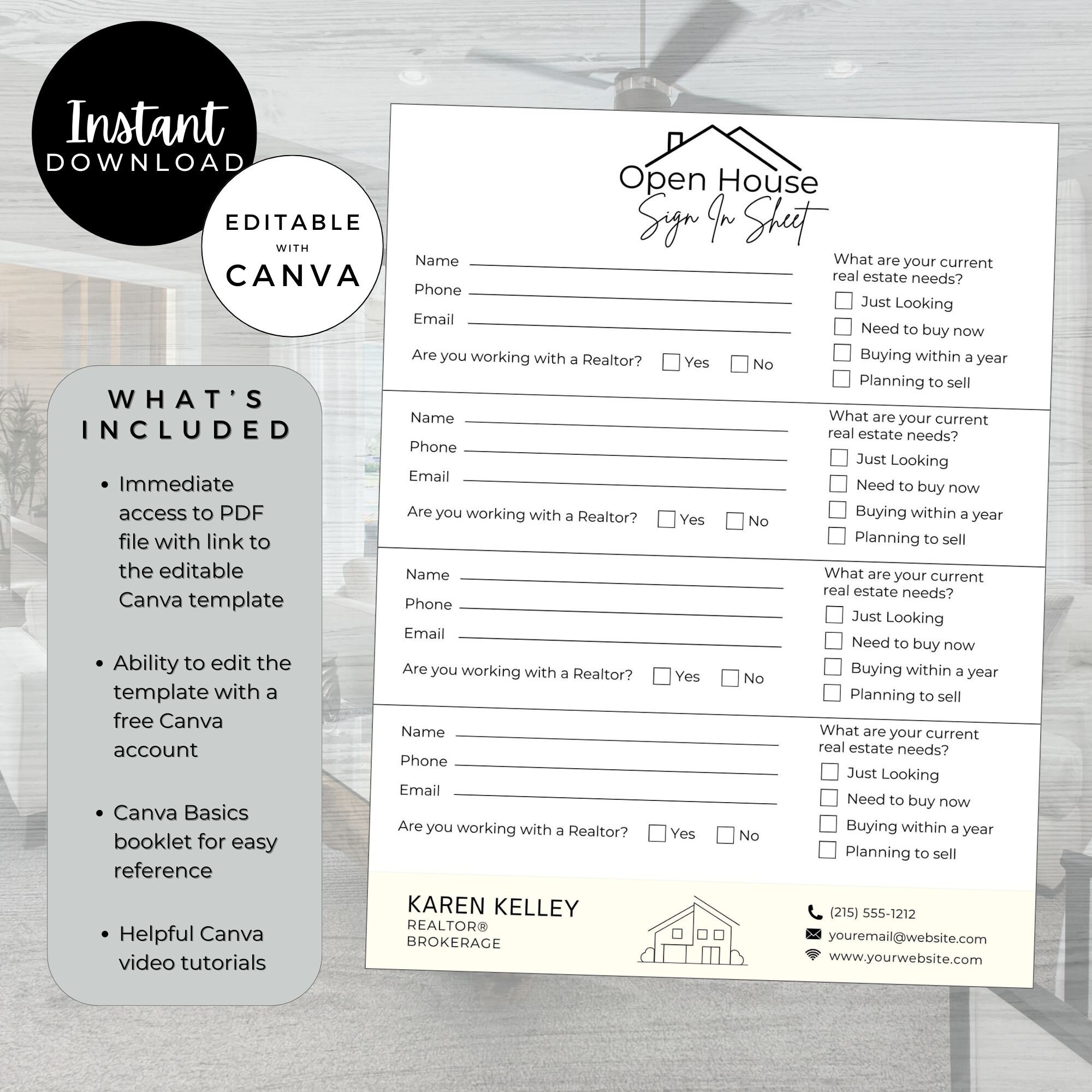 Open House Sign in Sheet, INSTANT DOWNLOAD, Editable Canva Template ...