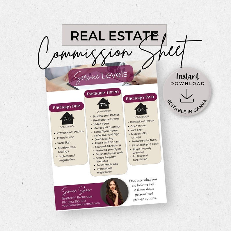 Real Estate Commission Sheet, INSTANT DOWNLOAD, Listing Presentation ...