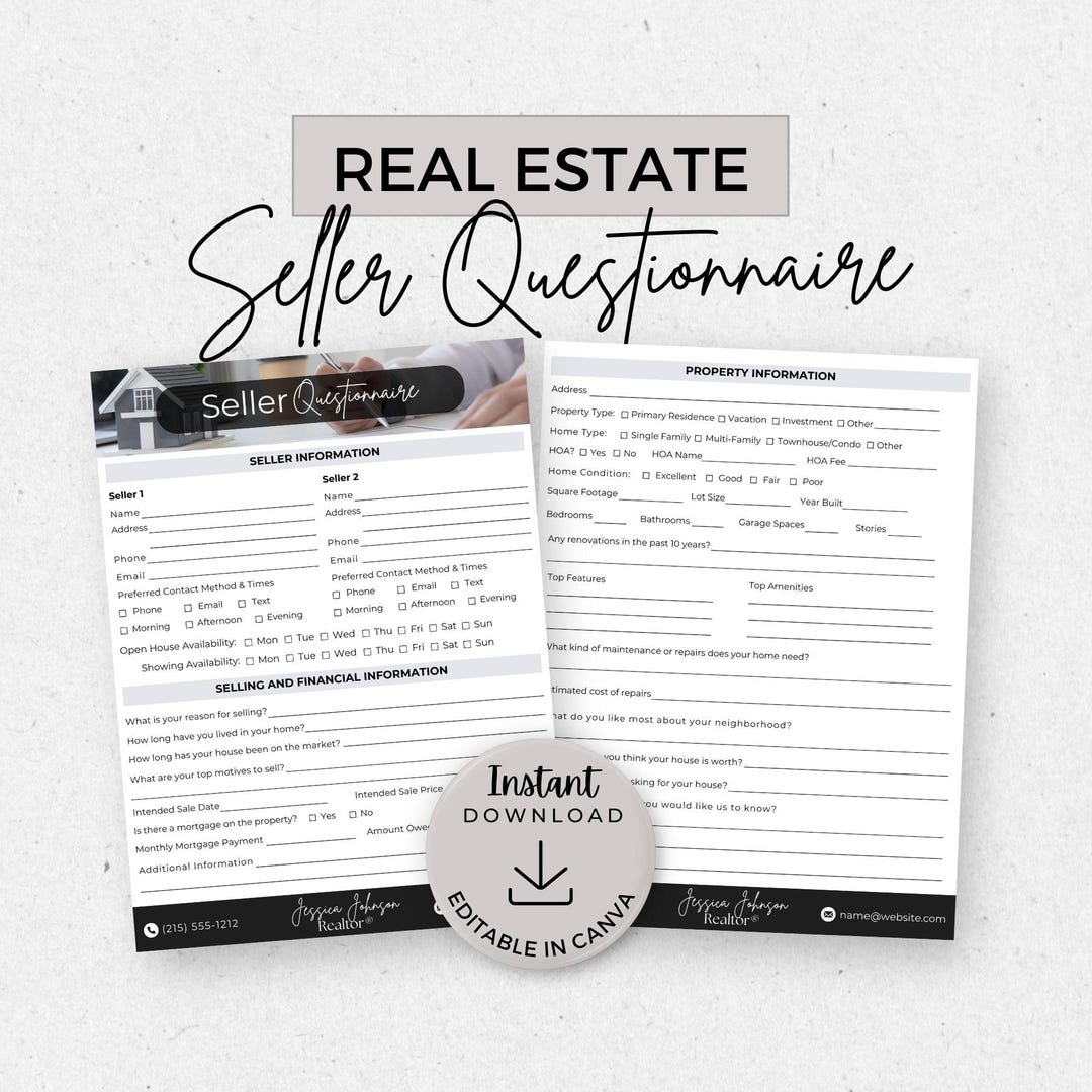 Real Estate Seller Questionnaire, INSTANT DOWNLOAD, Editable Canva ...