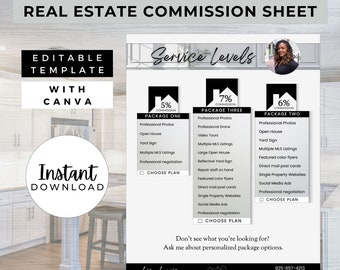 Real Estate Commission Sheet, INSTANT DOWNLOAD, Listing Presentation ...