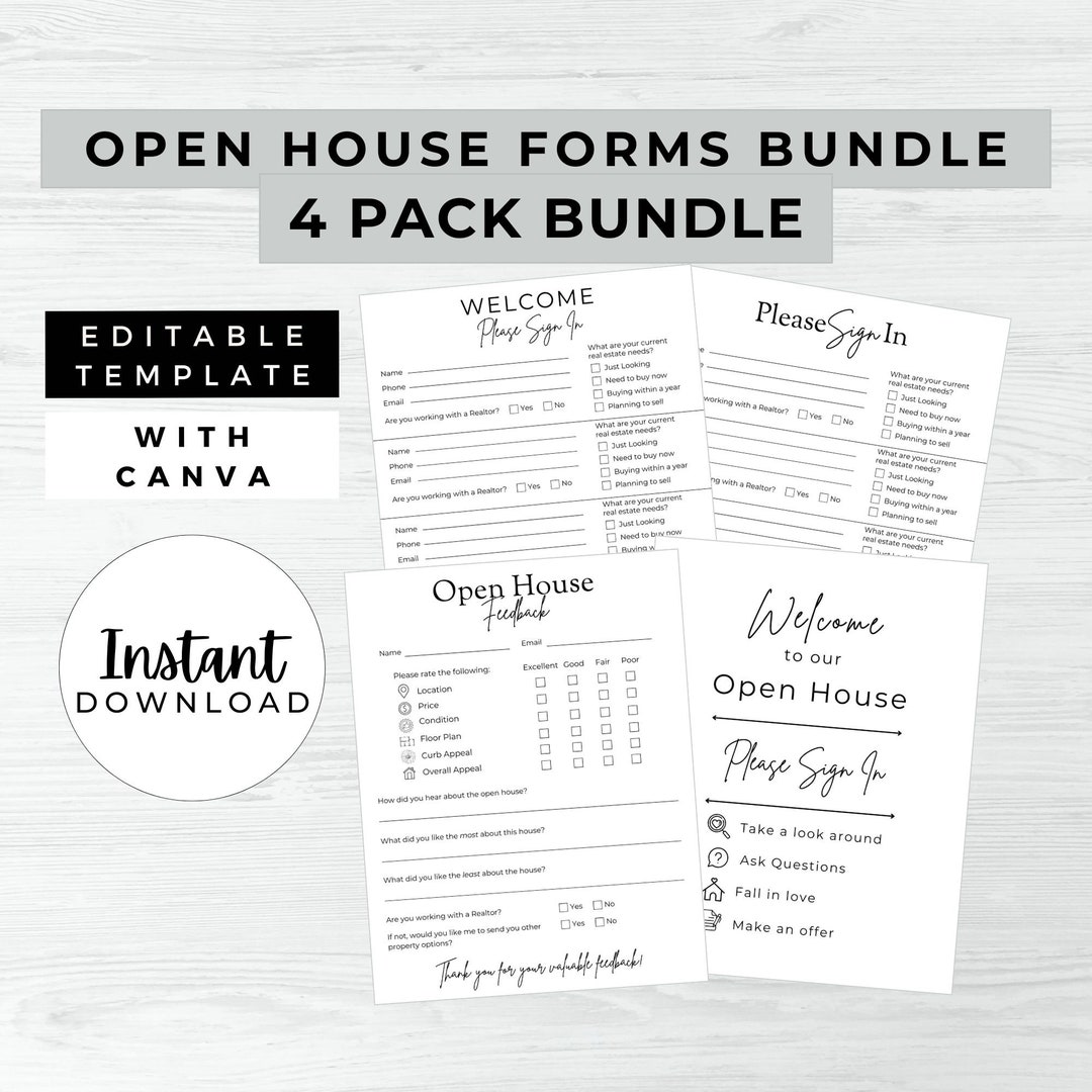 Open House Forms Bundle, INSTANT DOWNLOAD, Sign in Sheets, Feedback ...