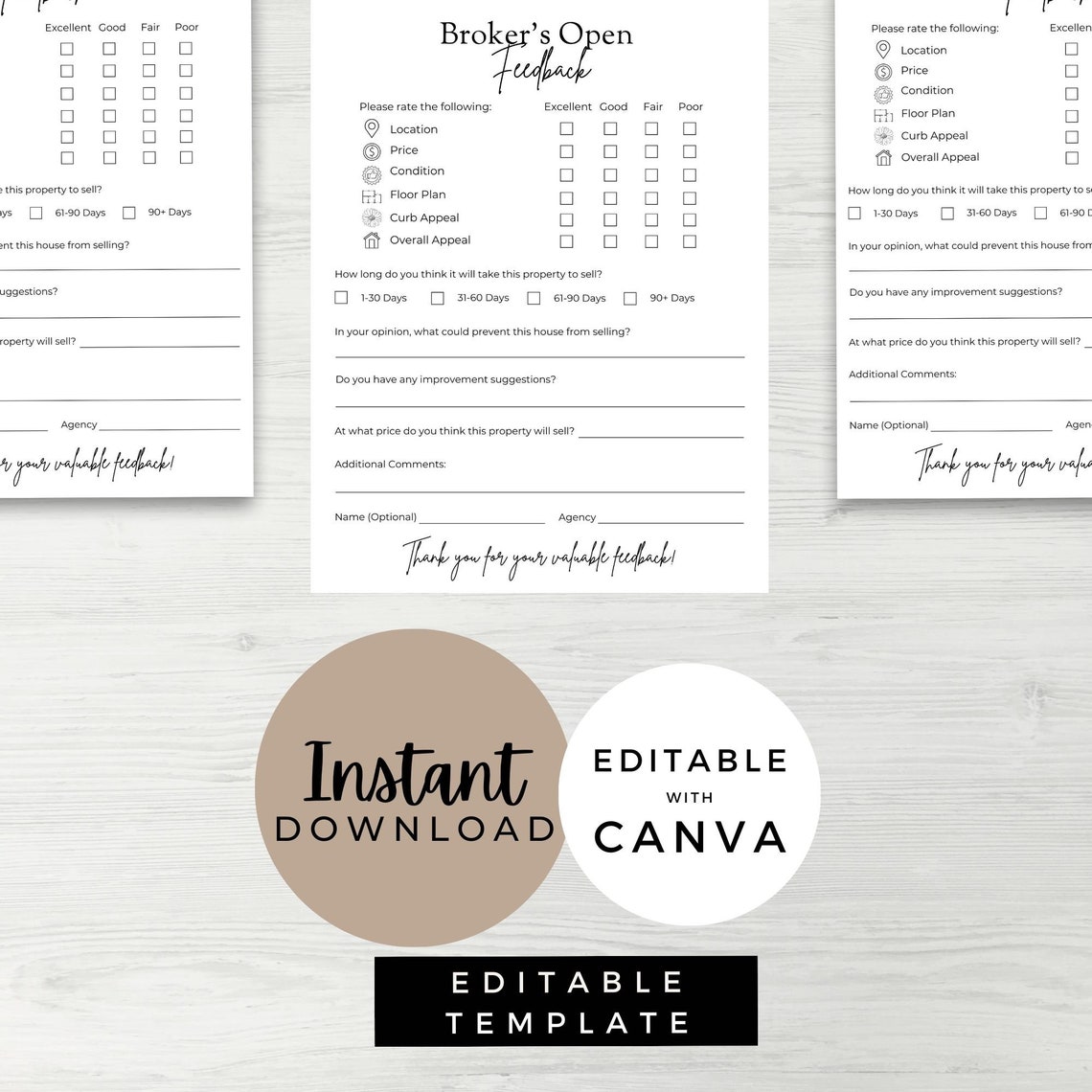 Broker’s Open Feedback Form, INSTANT DOWNLOAD, Feedback Form, Canva ...