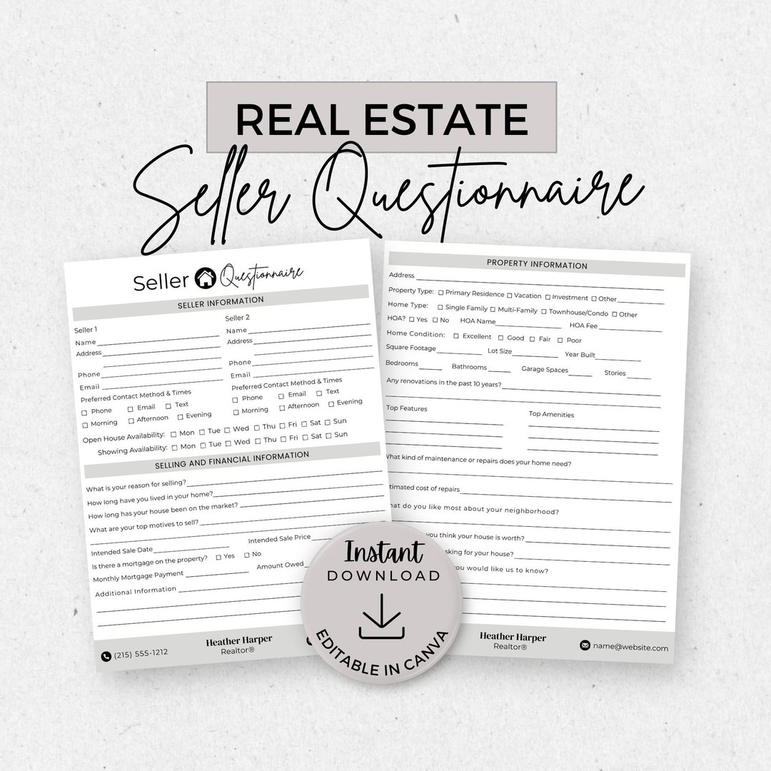 Real Estate Seller Questionnaire, INSTANT DOWNLOAD, Editable Canva ...