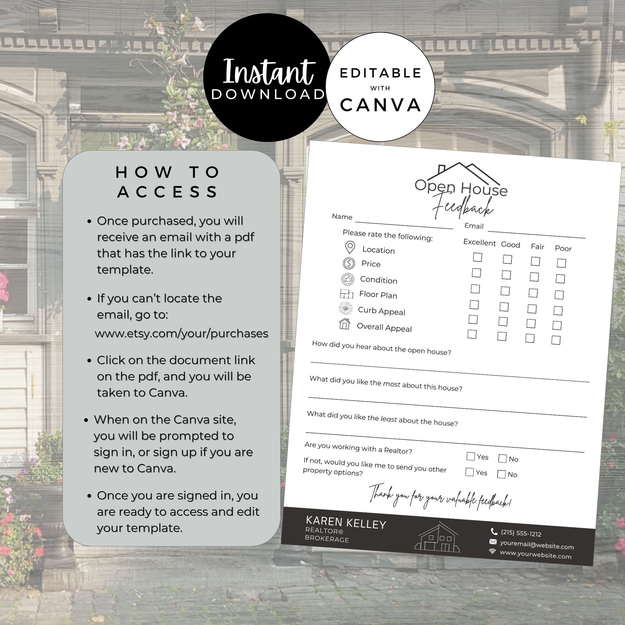 Open House Feedback Form, INSTANT DOWNLOAD, Editable Canva Template ...