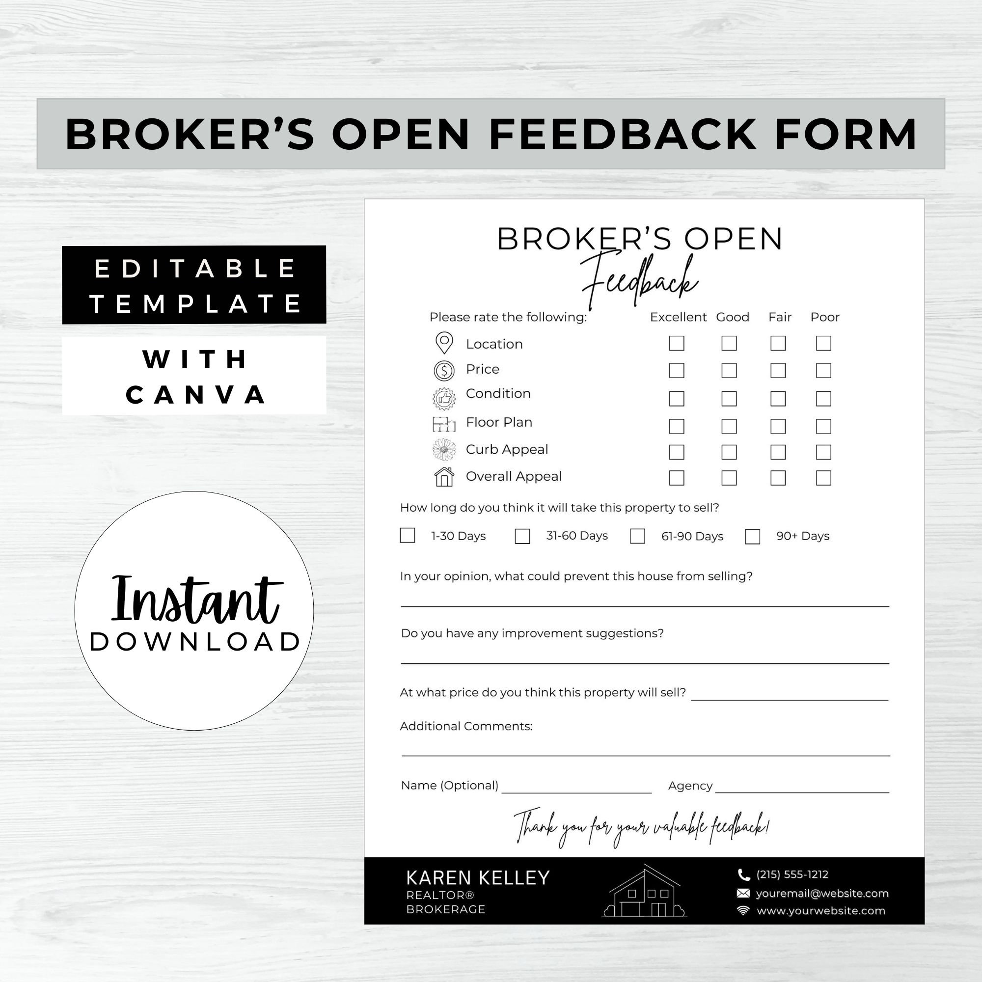 Broker’s Open Feedback Form, INSTANT DOWNLOAD, Feedback Form, Canva ...