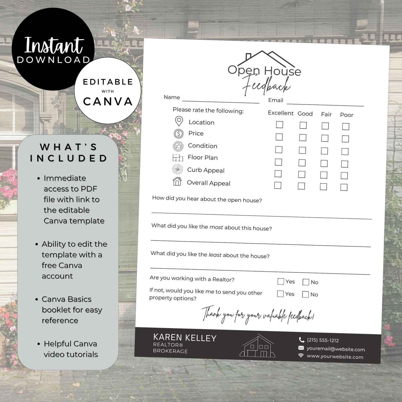 Open House Feedback Form, INSTANT DOWNLOAD, Editable Canva Template ...