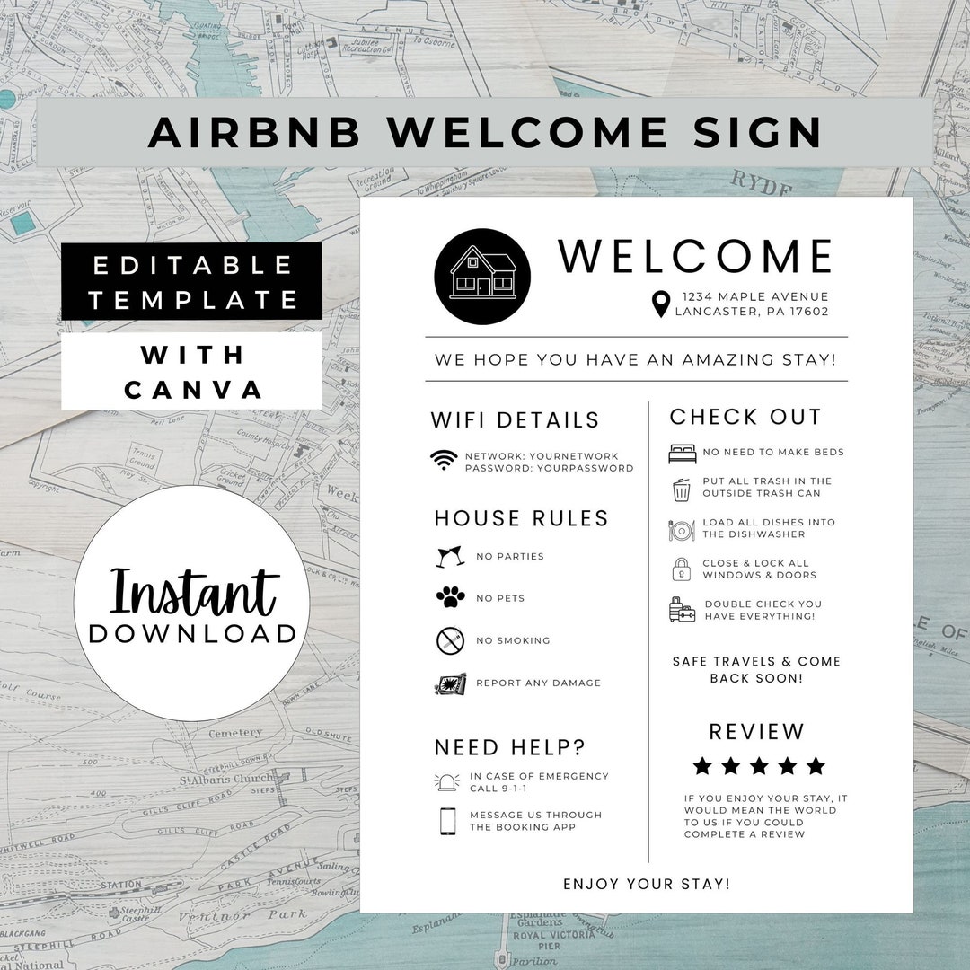 Airbnb Host Welcome Sign, INSTANT DOWNLOAD, Editable Template, Vacation ...
