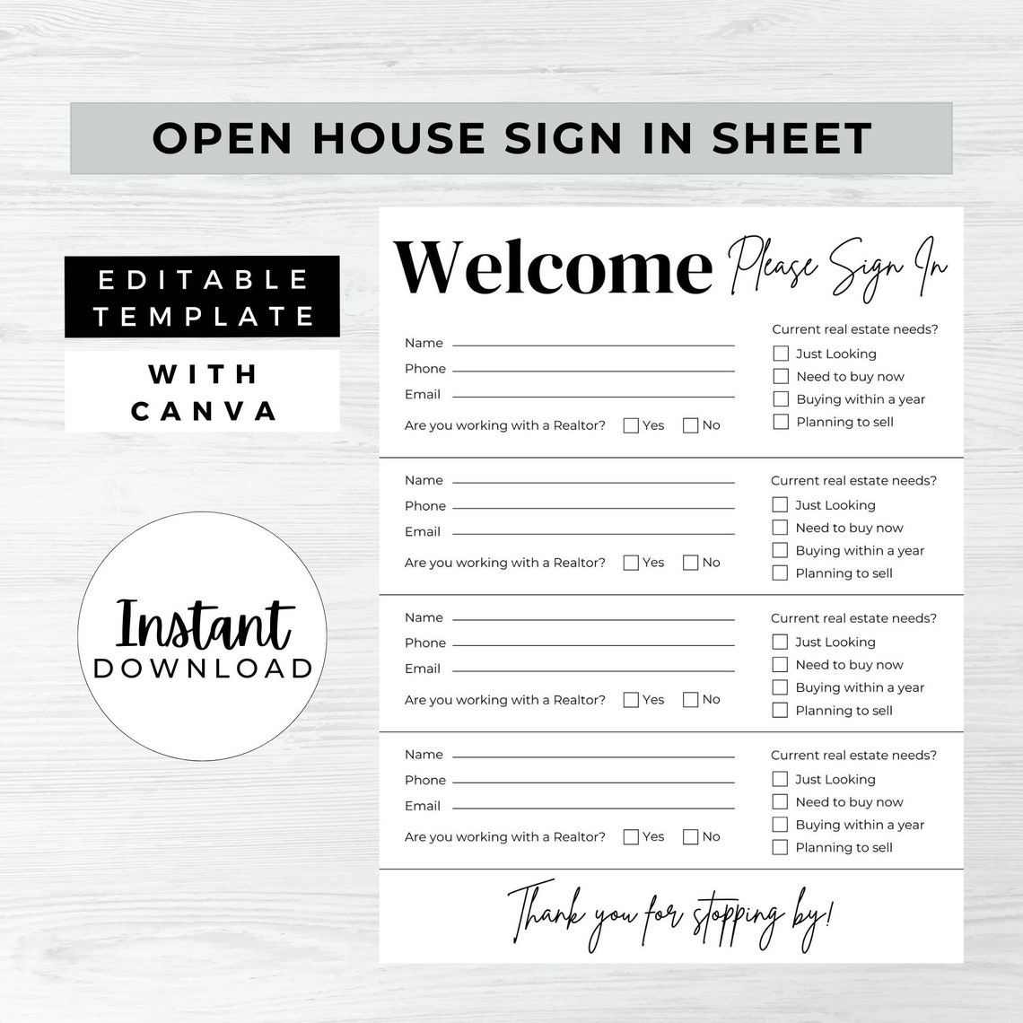 Open House Sign in Sheet, INSTANT DOWNLOAD, Editable Canva Template ...