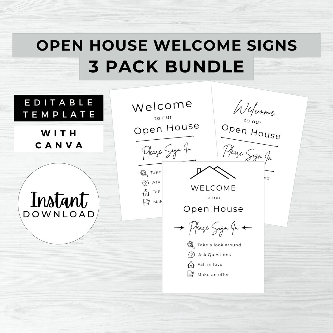 Open House Welcome Sign Bundle, INSTANT DOWNLOAD, Editable Canva, Real ...