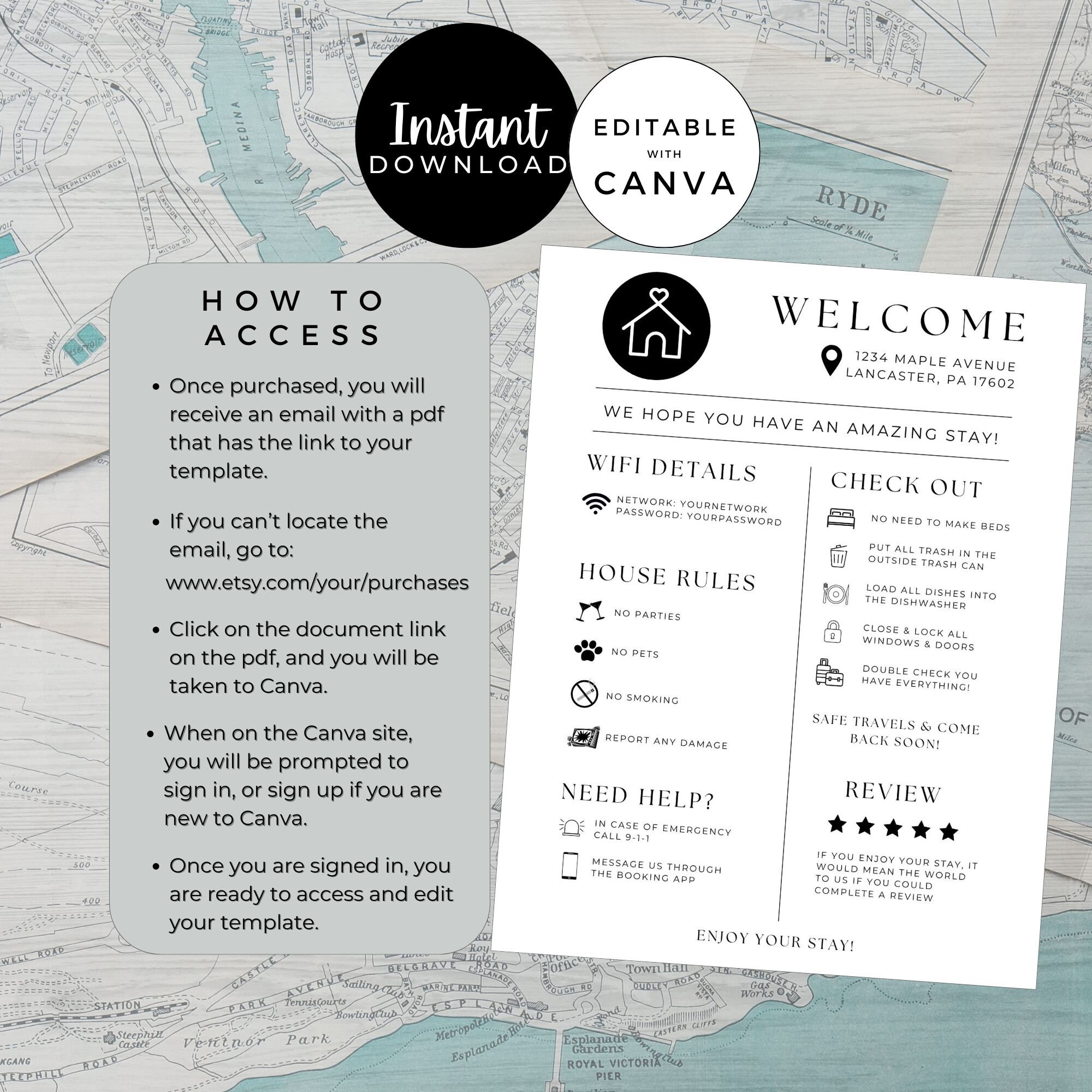 Airbnb Host Welcome Sign, INSTANT DOWNLOAD, Editable Template, Vacation ...