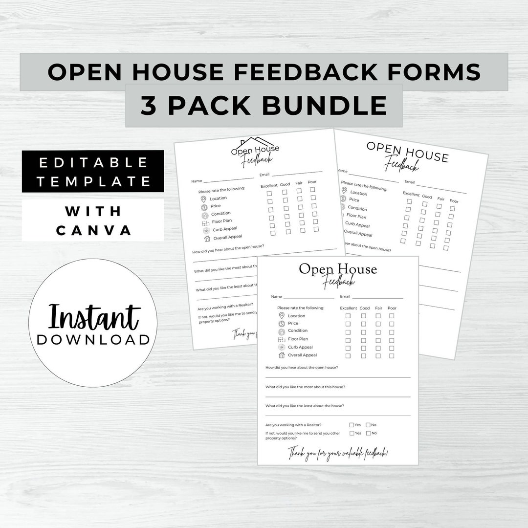 Open House Feedback Forms, INSTANT DOWNLOAD, Feedback Form for Open ...