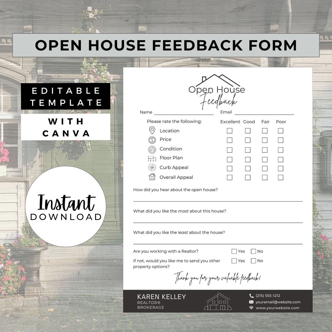 Open House Feedback Form, INSTANT DOWNLOAD, Editable Canva Template ...