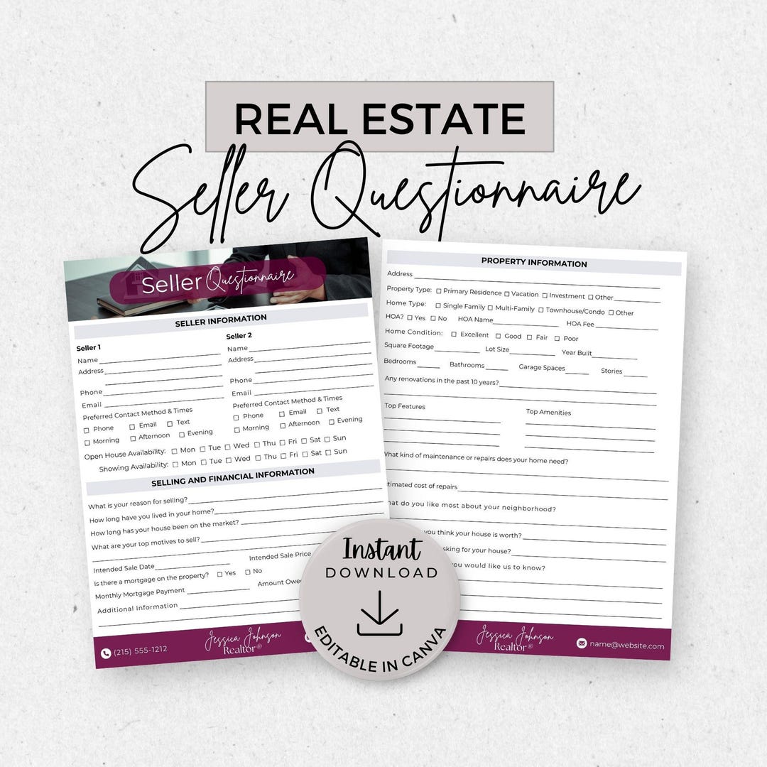 Real Estate Seller Questionnaire, INSTANT DOWNLOAD, Editable Canva ...