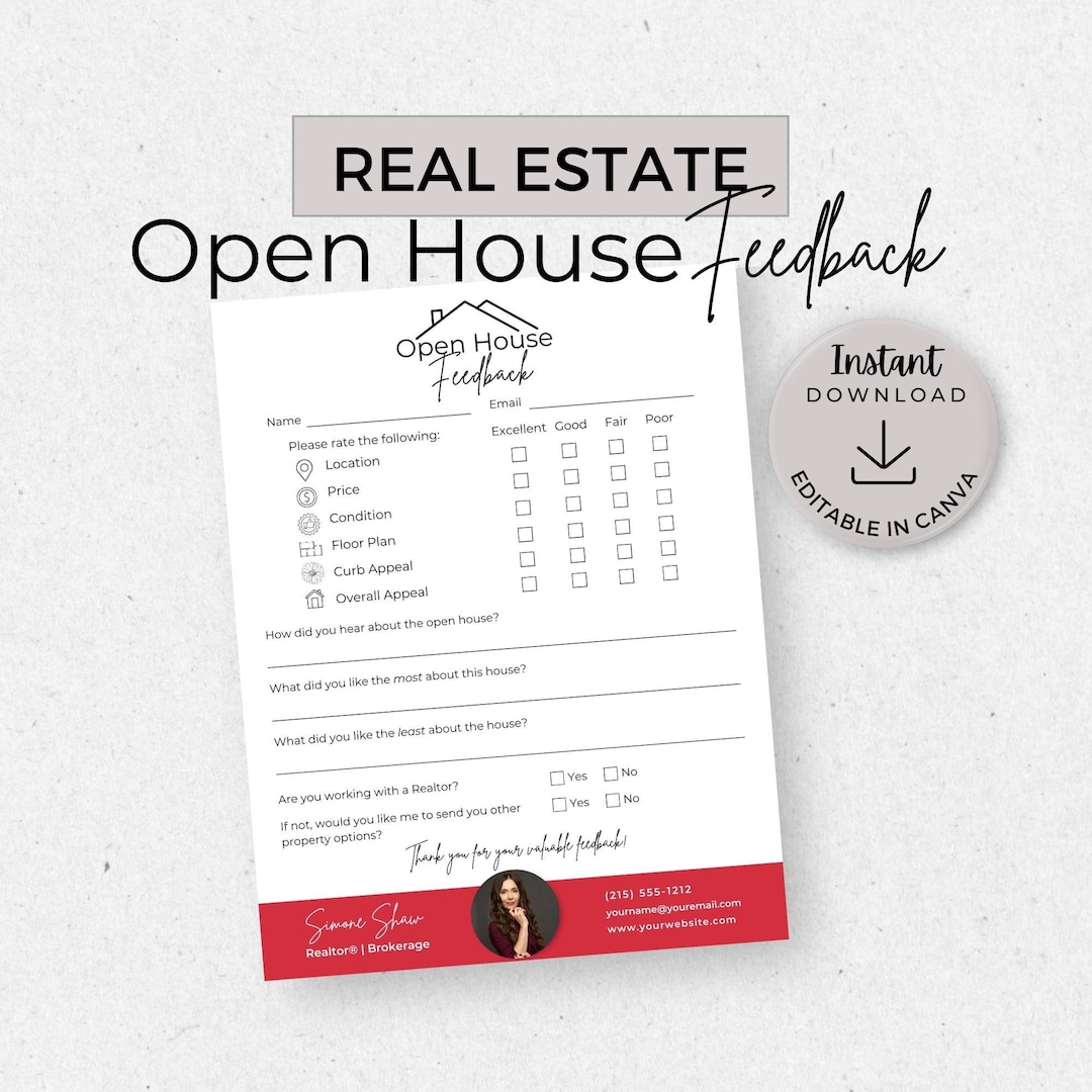 Open House Feedback Form, INSTANT DOWNLOAD, Editable Canva Template ...