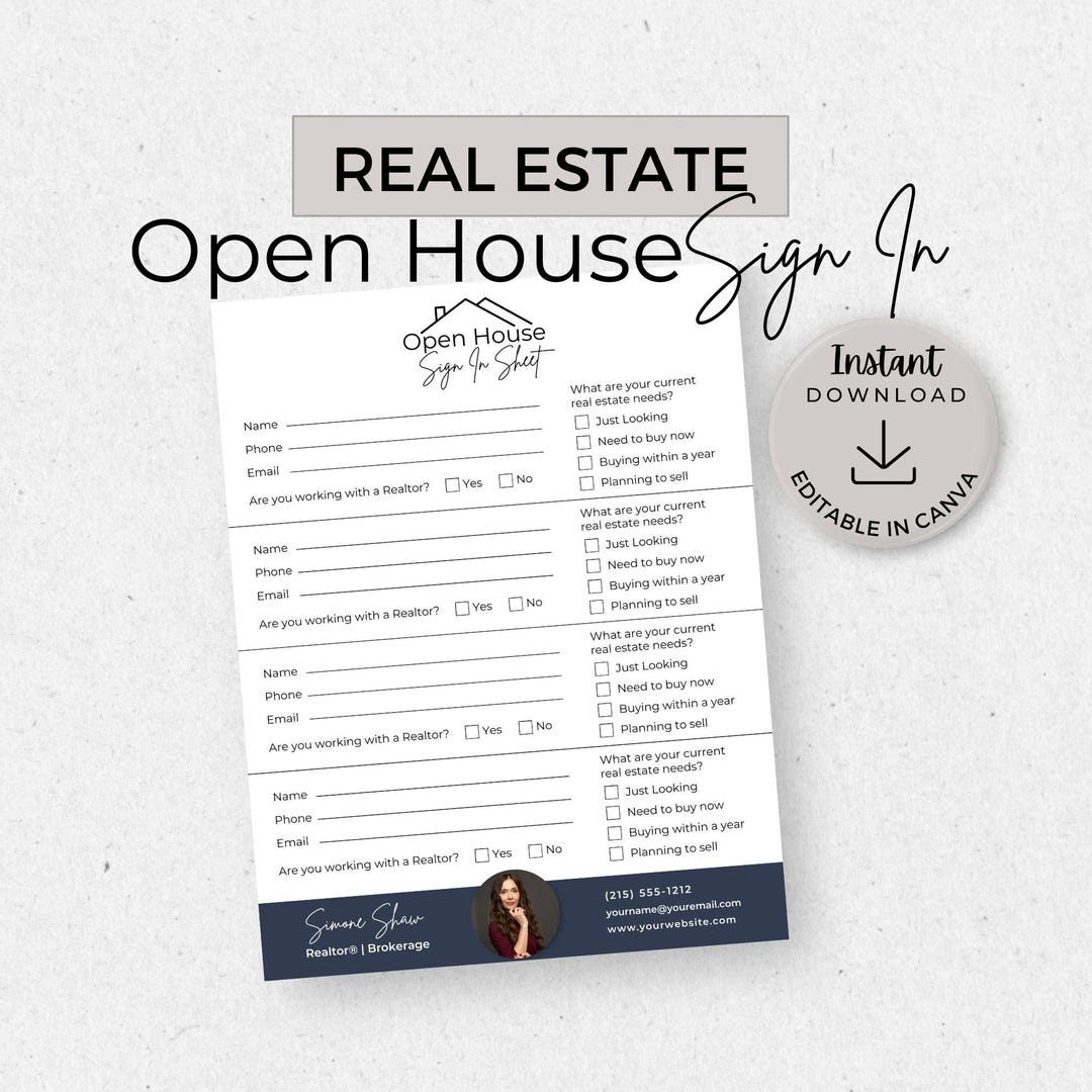Open House Sign in Sheet, INSTANT DOWNLOAD, Editable Canva Template ...