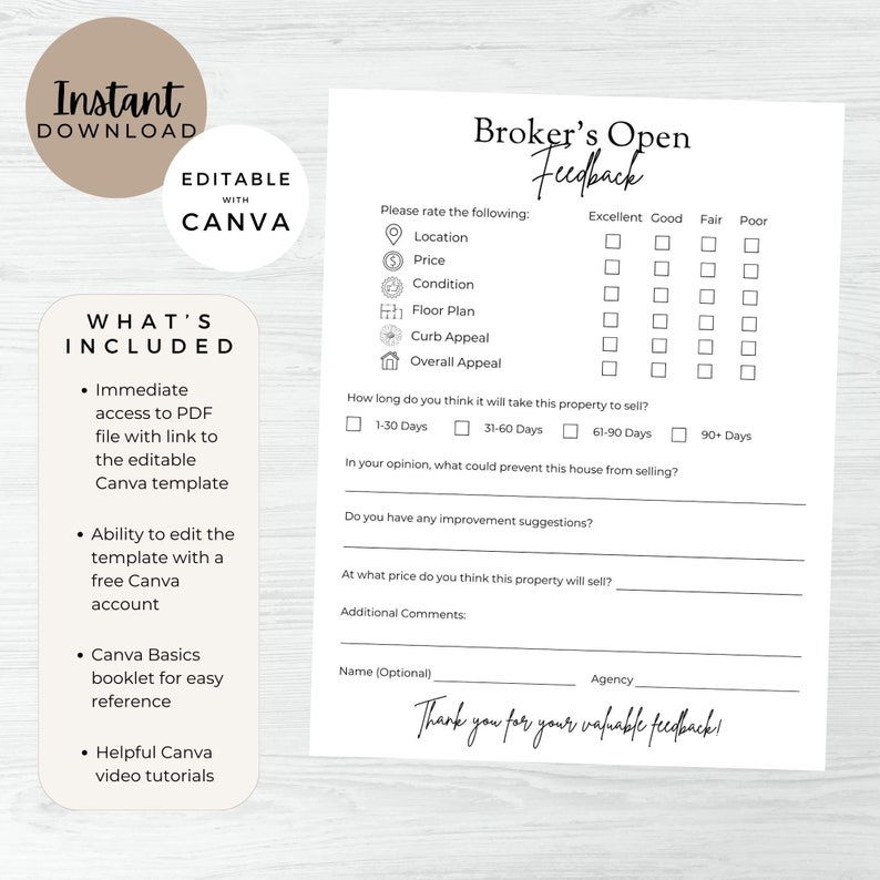 Broker’s Open Feedback Form, INSTANT DOWNLOAD, Feedback Form, Canva ...