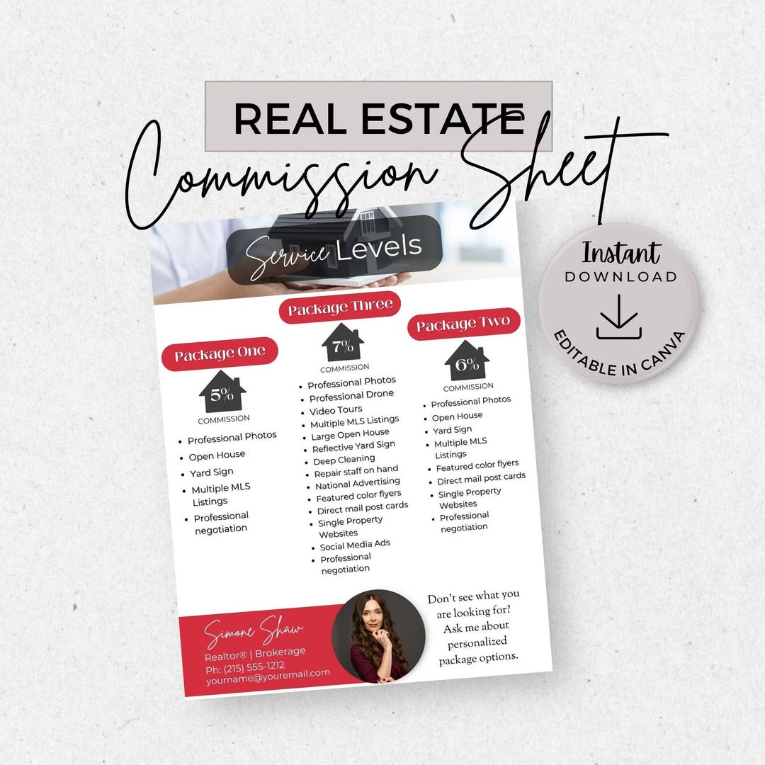 Real Estate Commission Sheet, INSTANT DOWNLOAD, Listing Presentation ...