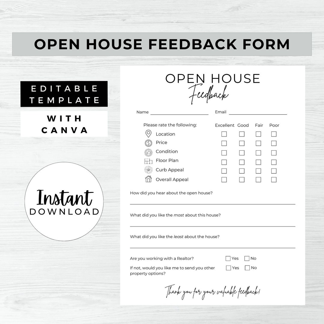 Open House Feedback Form, INSTANT DOWNLOAD, Feedback Form for Open ...