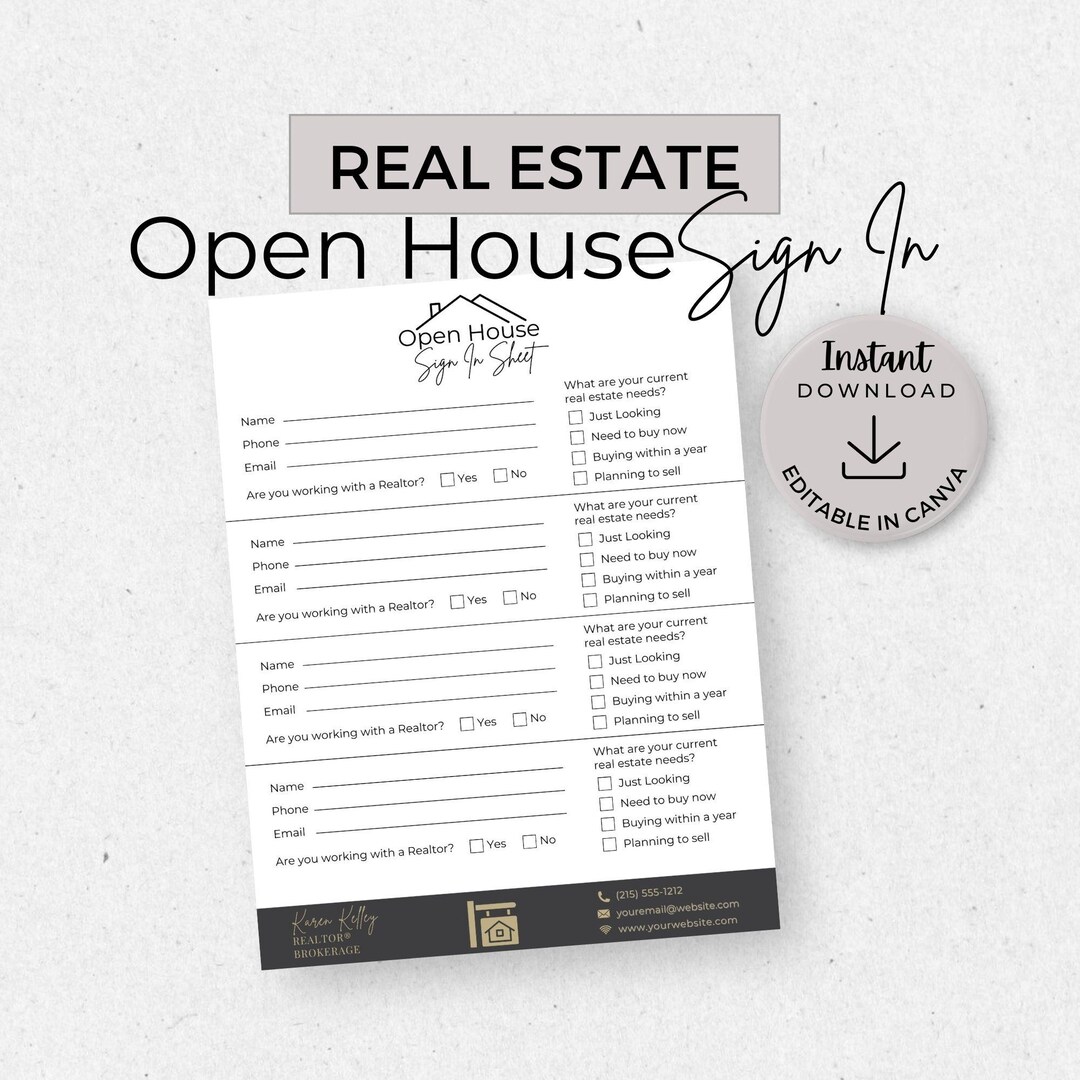 Open House Sign in Sheet, INSTANT DOWNLOAD, Editable Canva Template ...