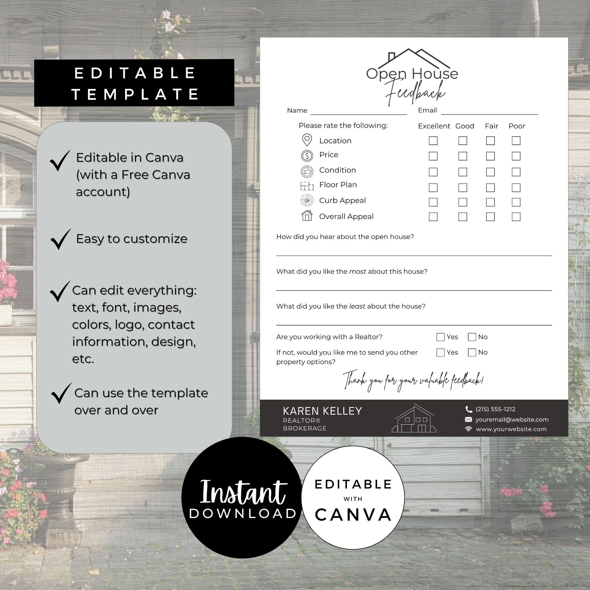 Open House Feedback Form, INSTANT DOWNLOAD, Editable Canva Template ...