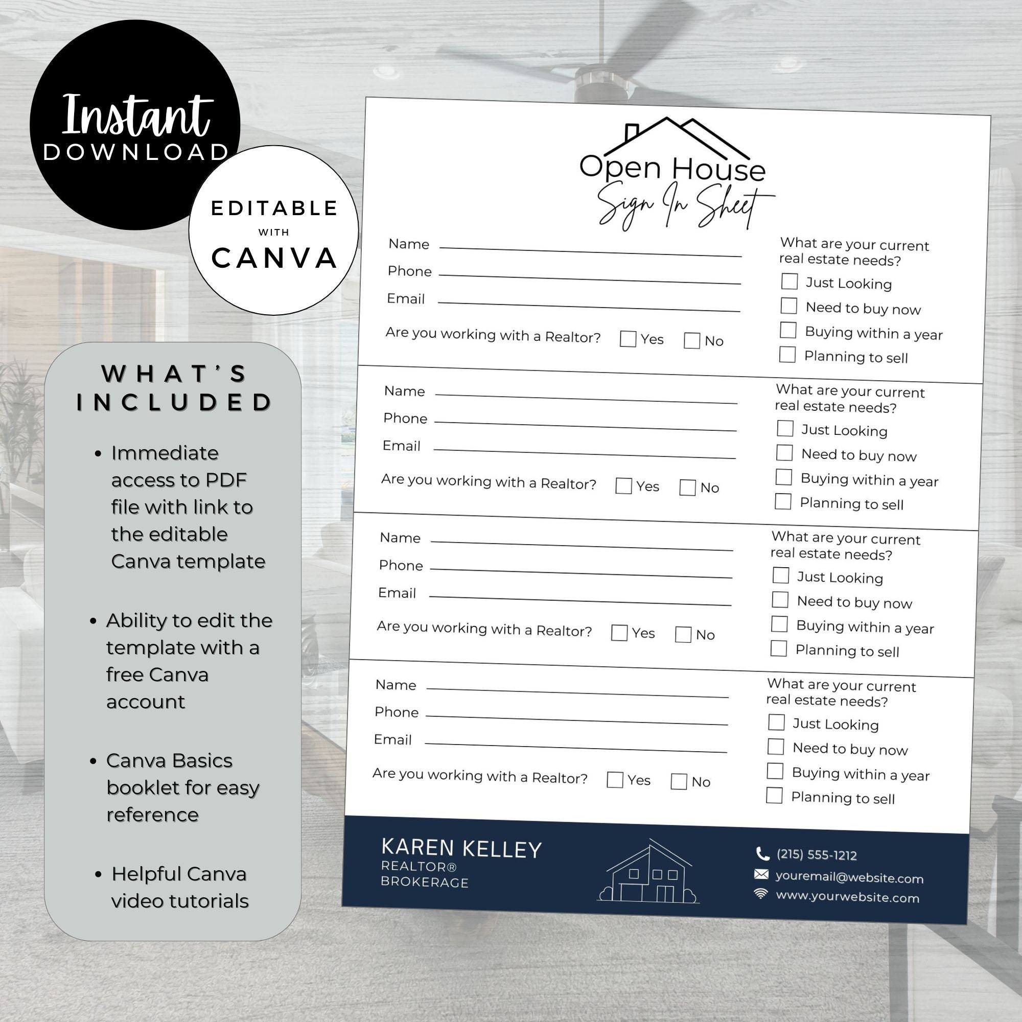 Open House Sign in Sheet, INSTANT DOWNLOAD, Editable Canva Template ...