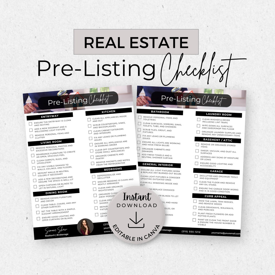 Real Estate Pre-listing Checklist, INSTANT DOWNLOAD, Seller Resource ...