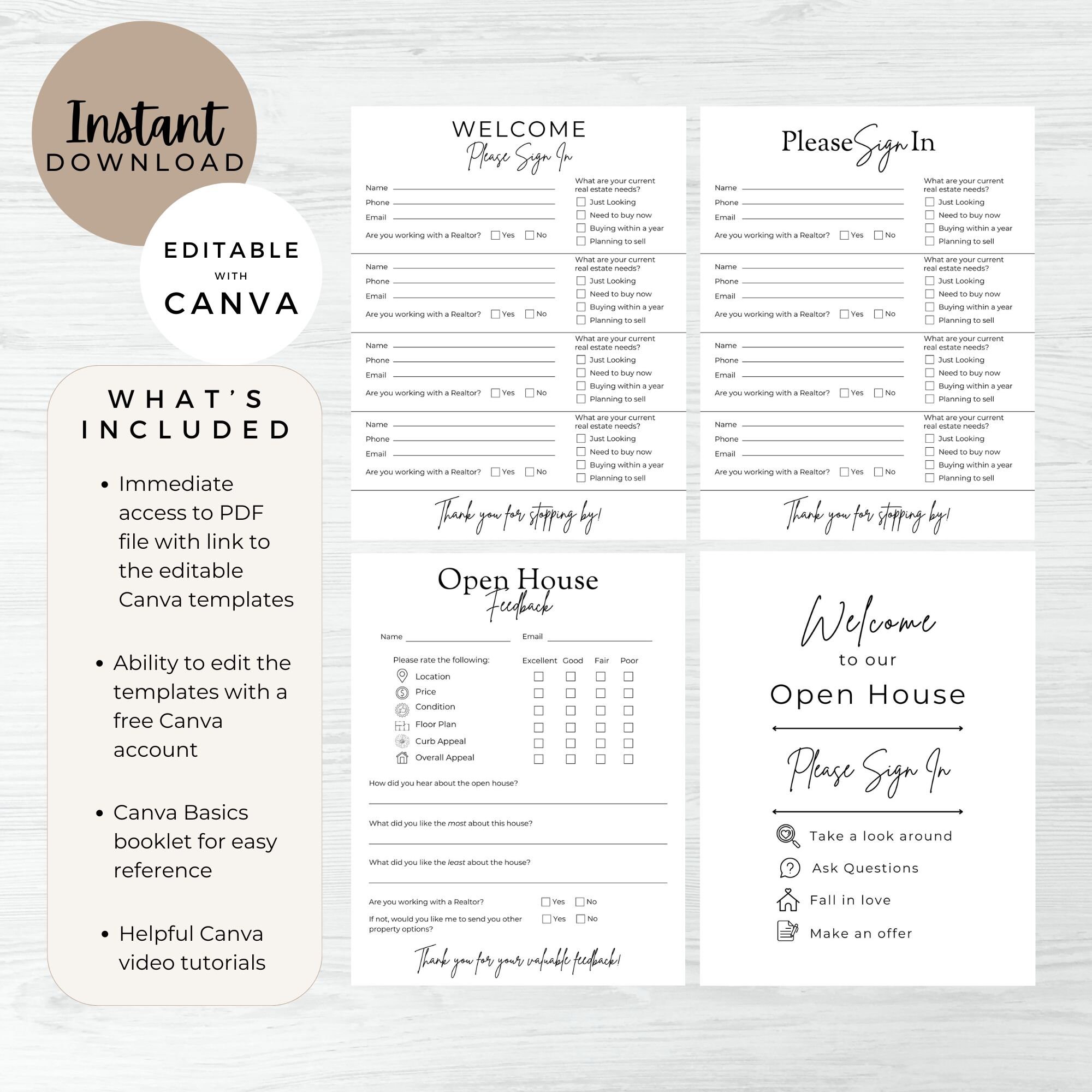 Open House Forms Bundle, INSTANT DOWNLOAD, Sign in Sheets, Feedback ...