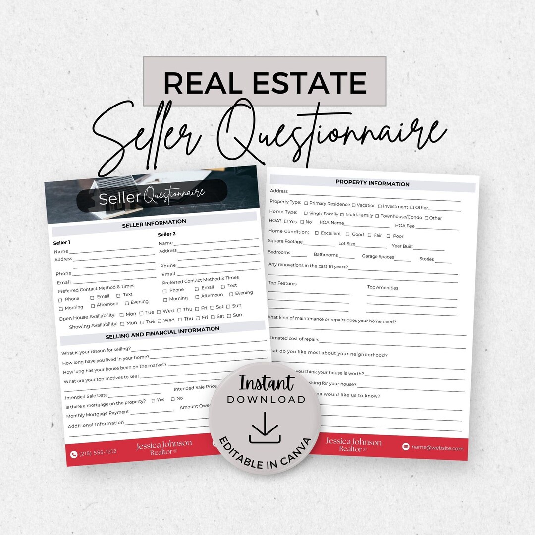Real Estate Seller Questionnaire, INSTANT DOWNLOAD, Editable Canva ...